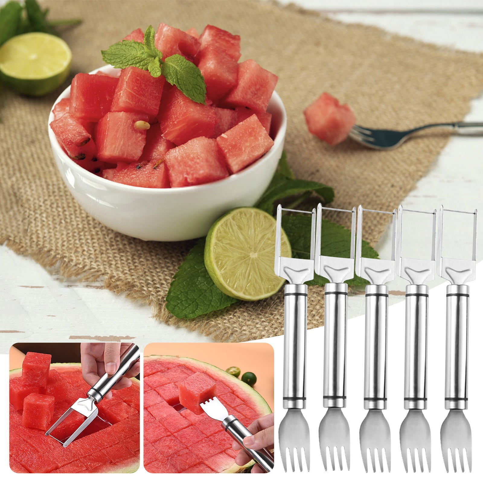Qaailabf Stainless Steel Watermelon Cutter 2-in-1 Multifunctional Melon ...