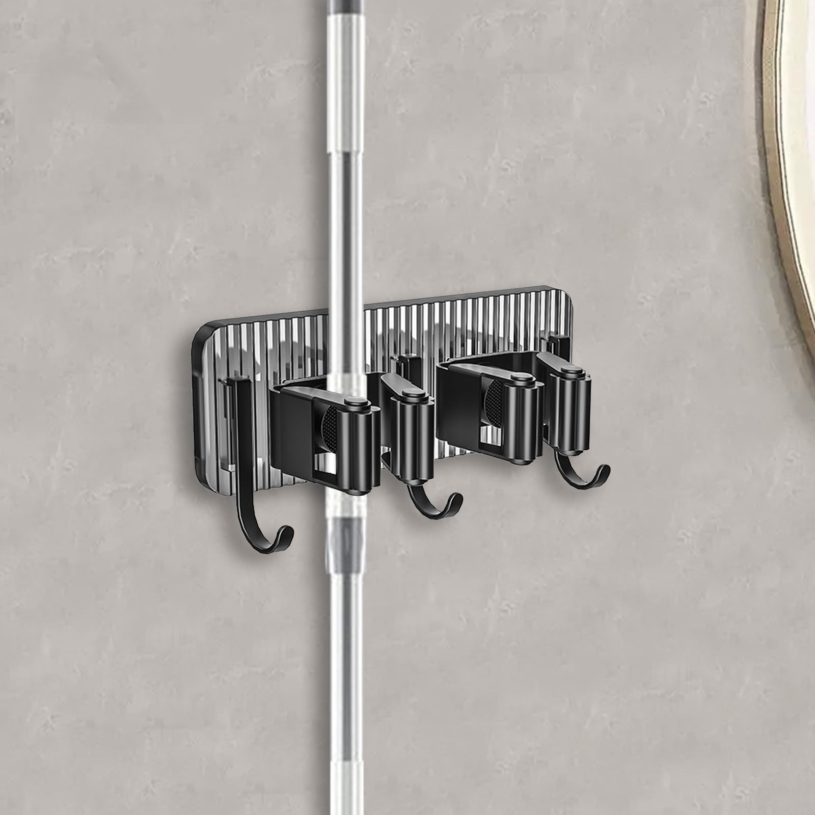 Qaailabf Wall Mounted Mop Holder Clip Hook Set - Transparent Backboard ...