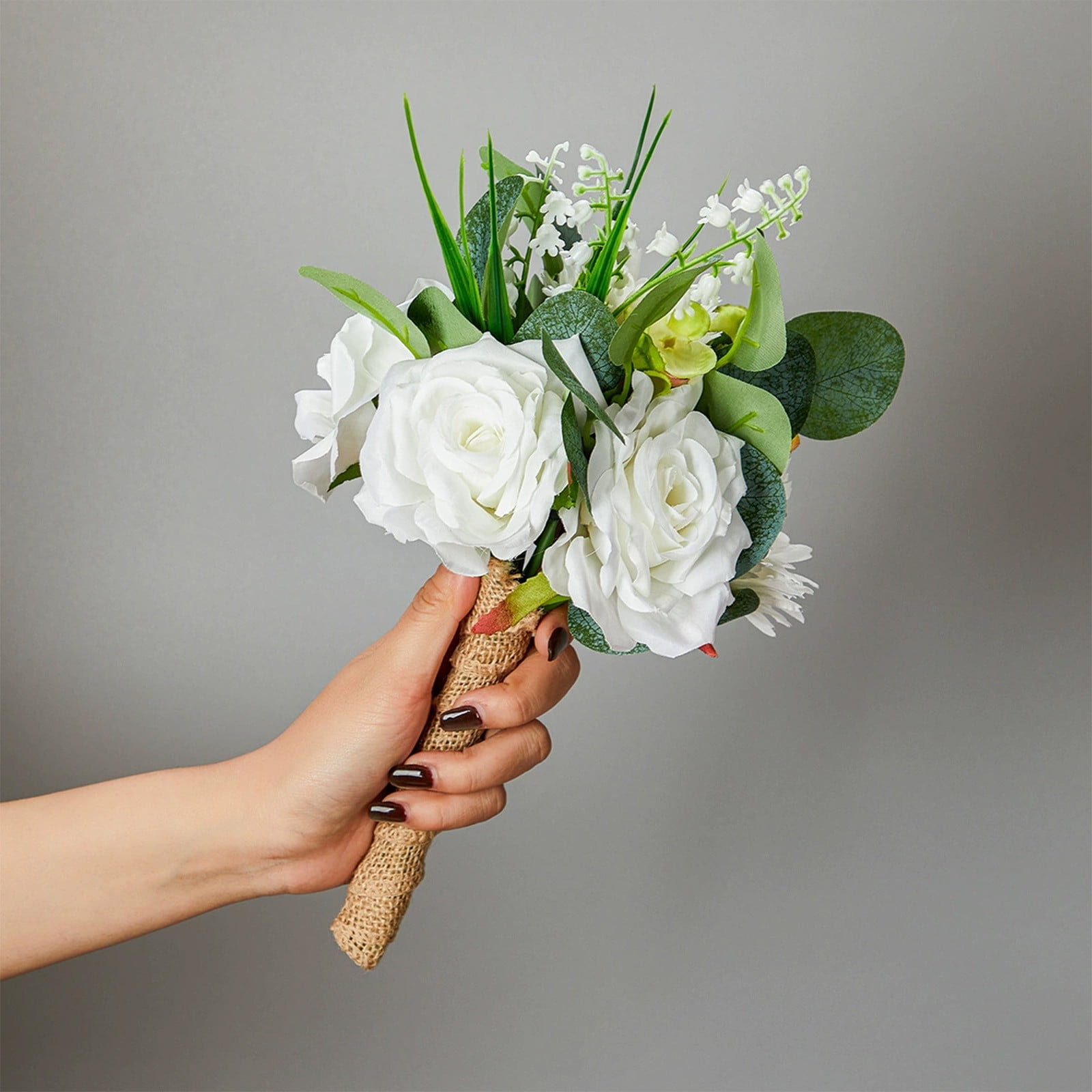 Qaailabf Wedding Bouquets for Bride and Bridesmaids - White Faux ...