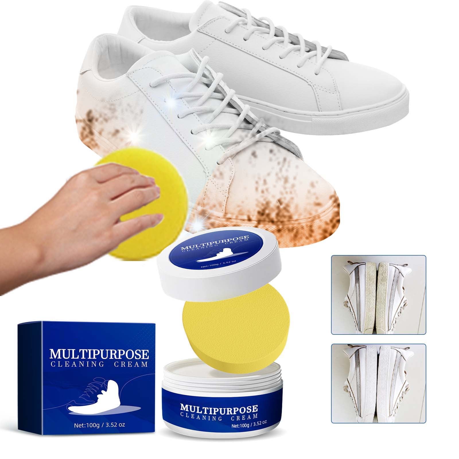 Qaailabf White Shoe Cleaner Cream Kit with Sponge, All-Purpose Leather ...