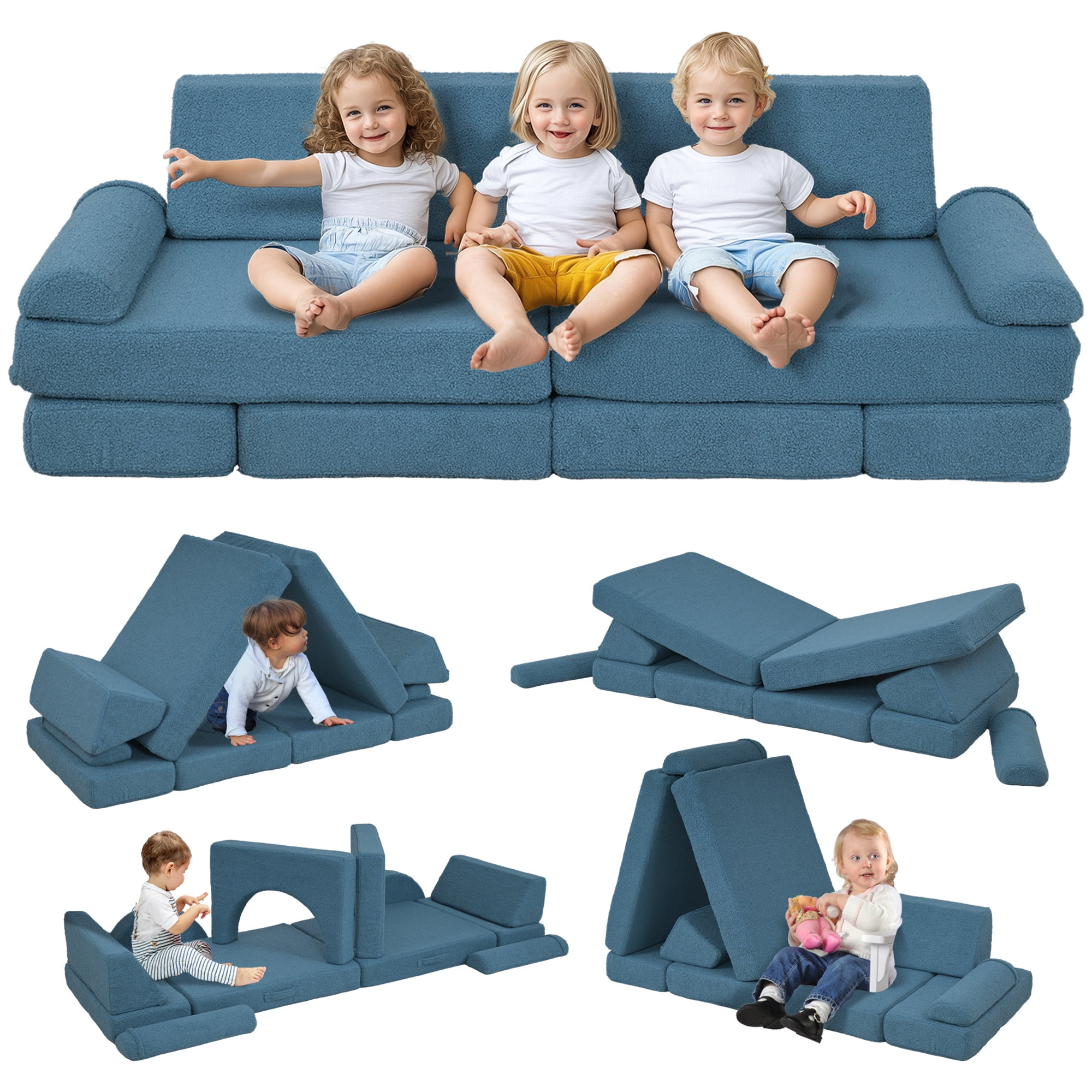 Qaba 12 Pcs Kids Modular Couch,Toddlers Couch Child Sectional Sofa ...