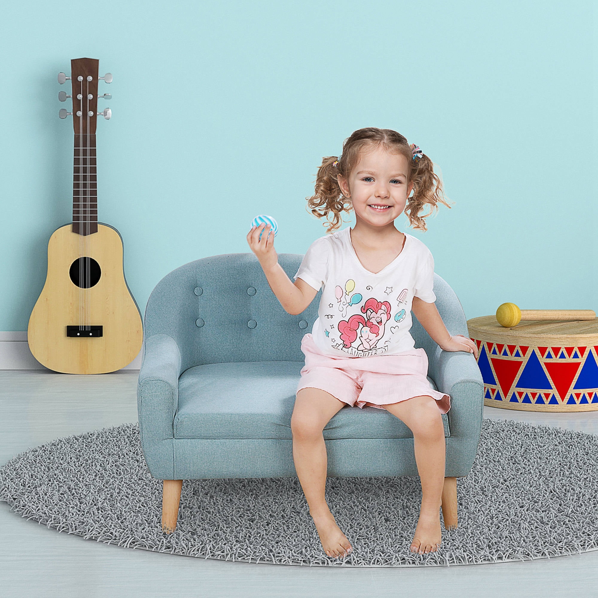 Qaba 2-Seat Kids Couch: Play Furniture for Little Child, Linen Fabric ...