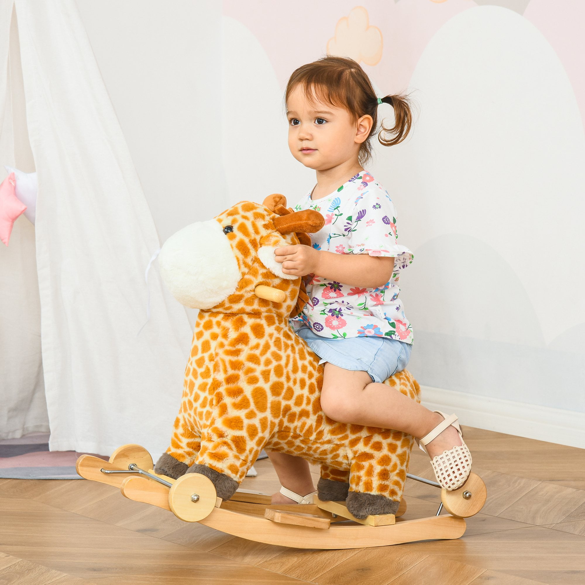 Qaba Kids Plush Giraffe Ride-On Rocking Horse Toy for Toddlers & Babies ...