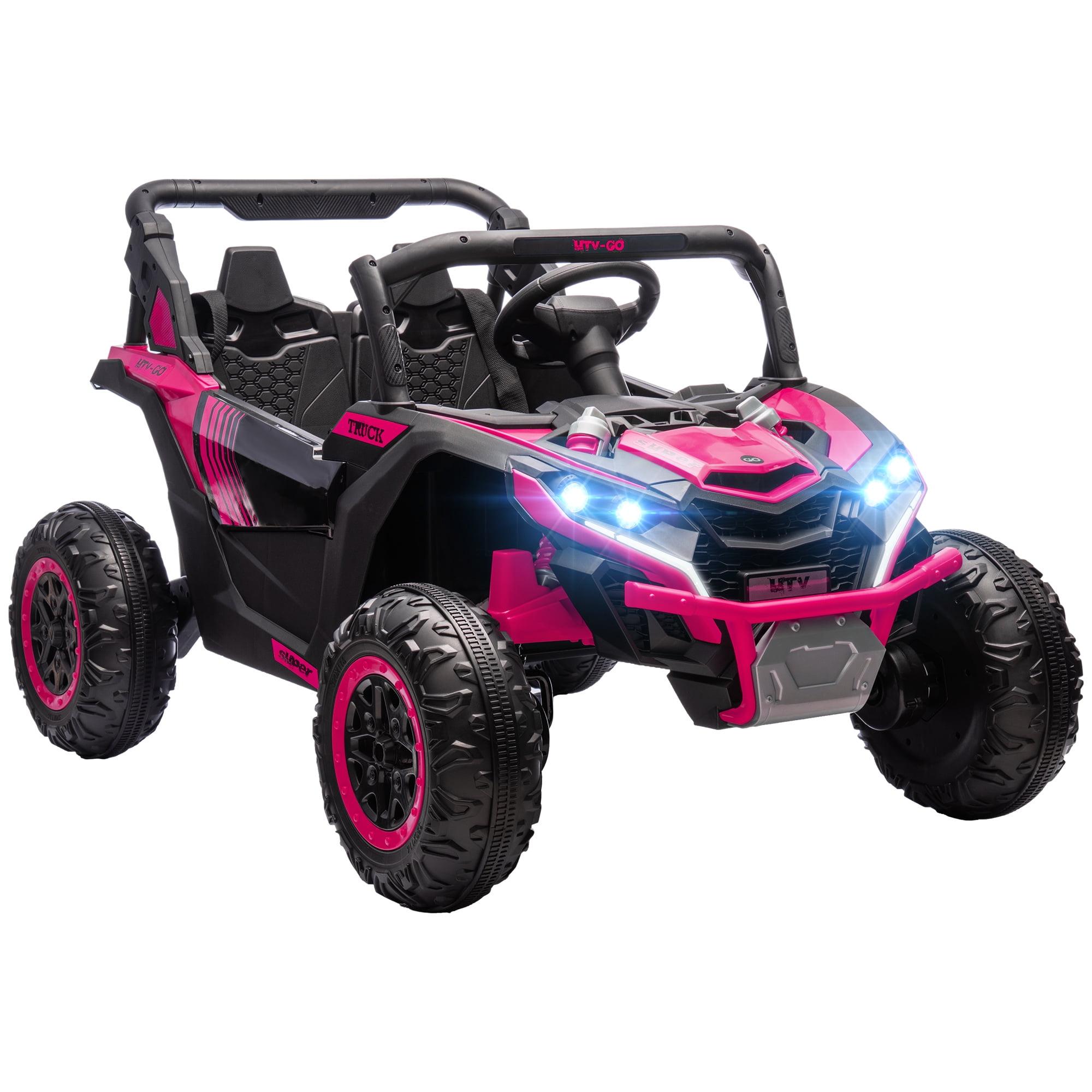 Qaba 24V 7AH Ride on UTV, Pink 2 Seater Electric Car with 4 Shock ...