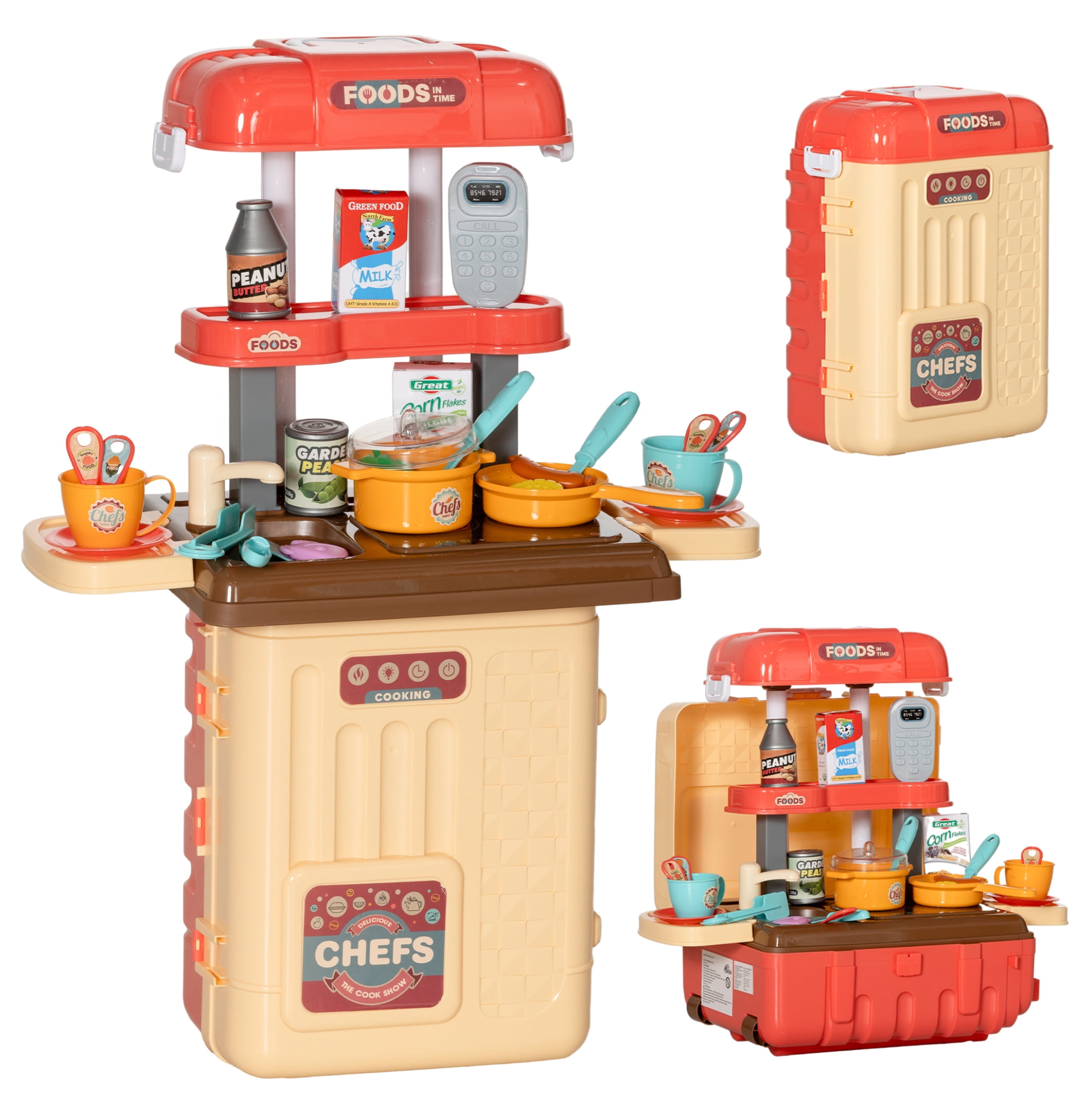 Qaba 3 in 1 Kids Kitchen Playset, Foldable Play Kitchen Set Converted ...
