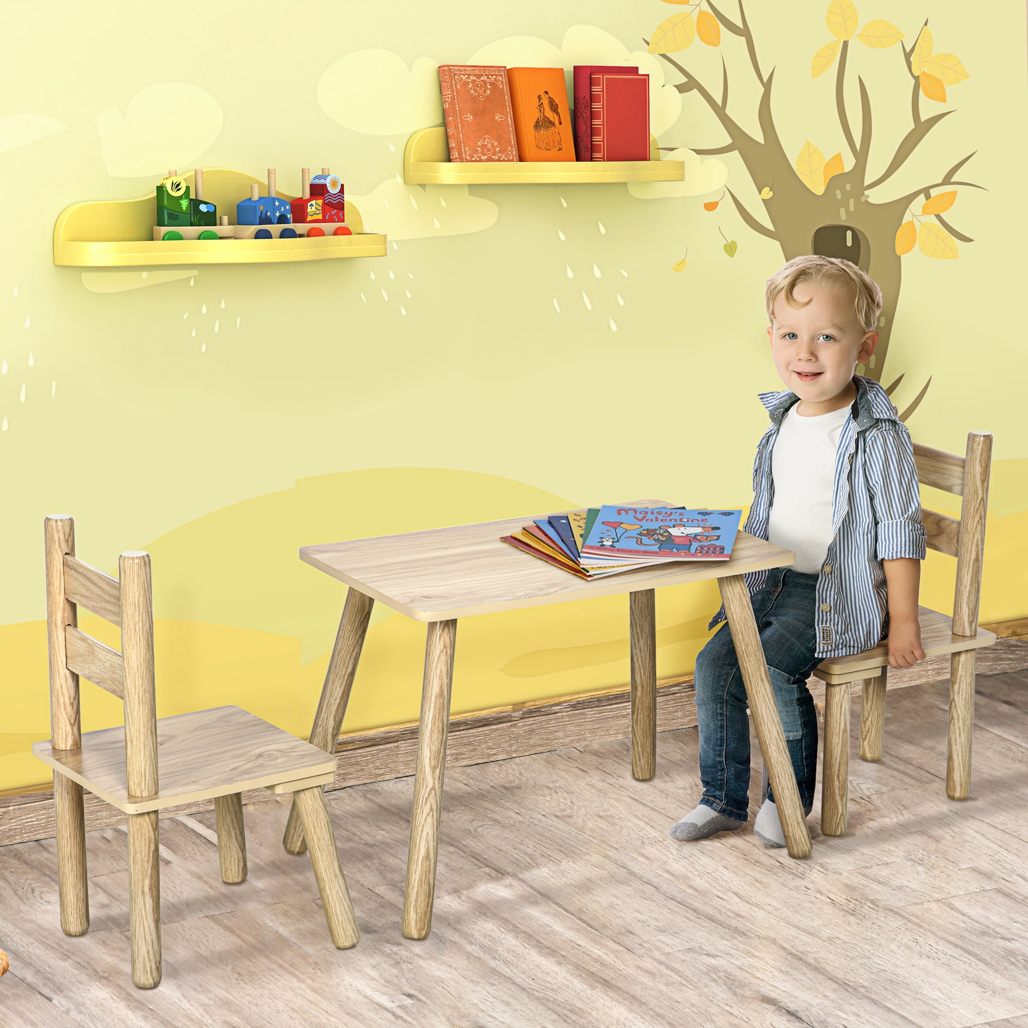 Qaba Kids Wooden Table and Chair Set, Play Activity Table for Arts ...