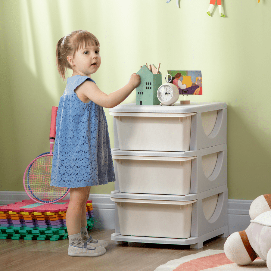 Qaba 3 Tier Kids Storage Unit Dresser Tower With Drawers Chest Toy ...