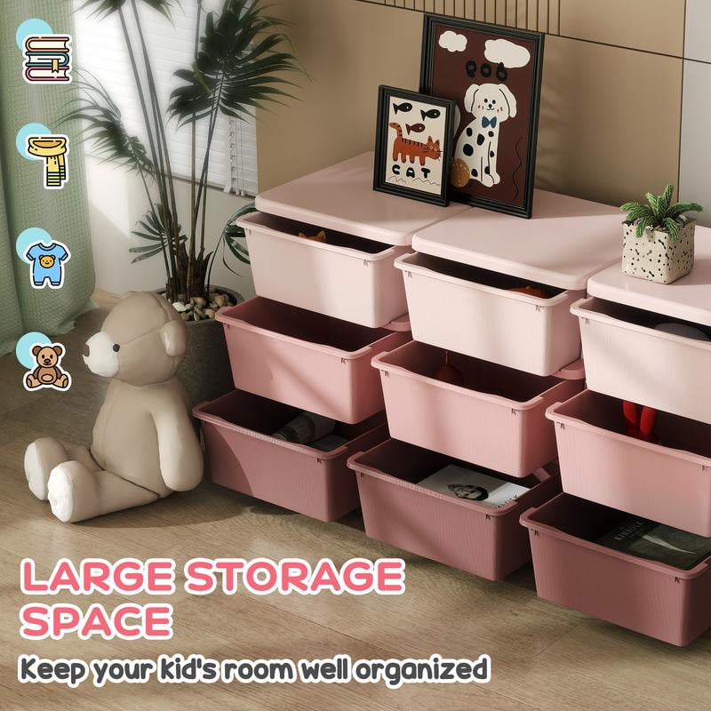 Qaba 3 Tier Kids Storage Unit with 3-9 Drawers Chest Toy Organizer ...