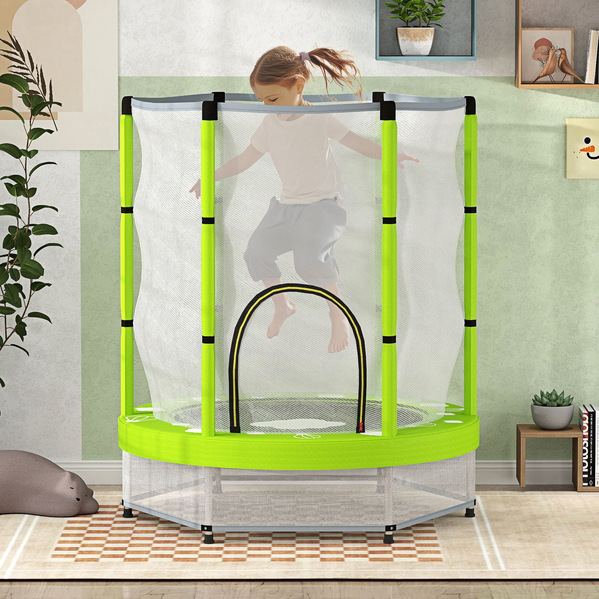 Qaba 4.6FT Trampoline for Kids w/ Safety Enclosure Net, for Indoor ...