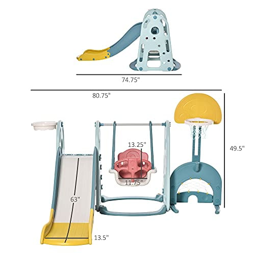 Qaba 5 in 1 Toddler Slide and Swing Set with Adjustable Seat Height and ...