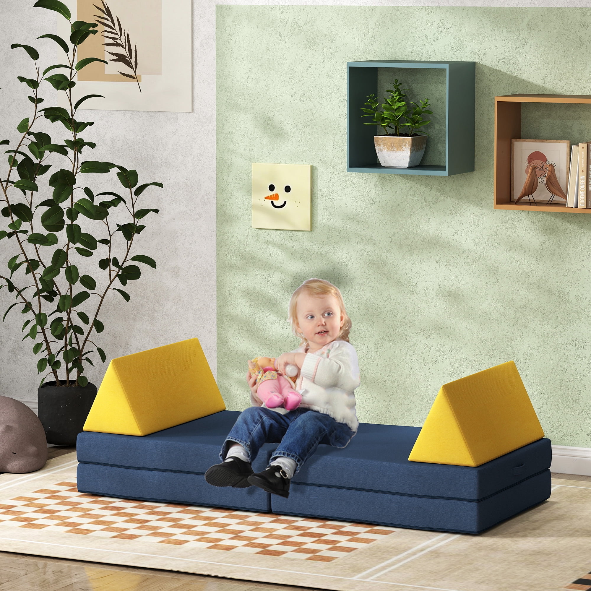 Qaba Modular Kids Play Couch, 6 Piece Kids Couch for Playroom or ...