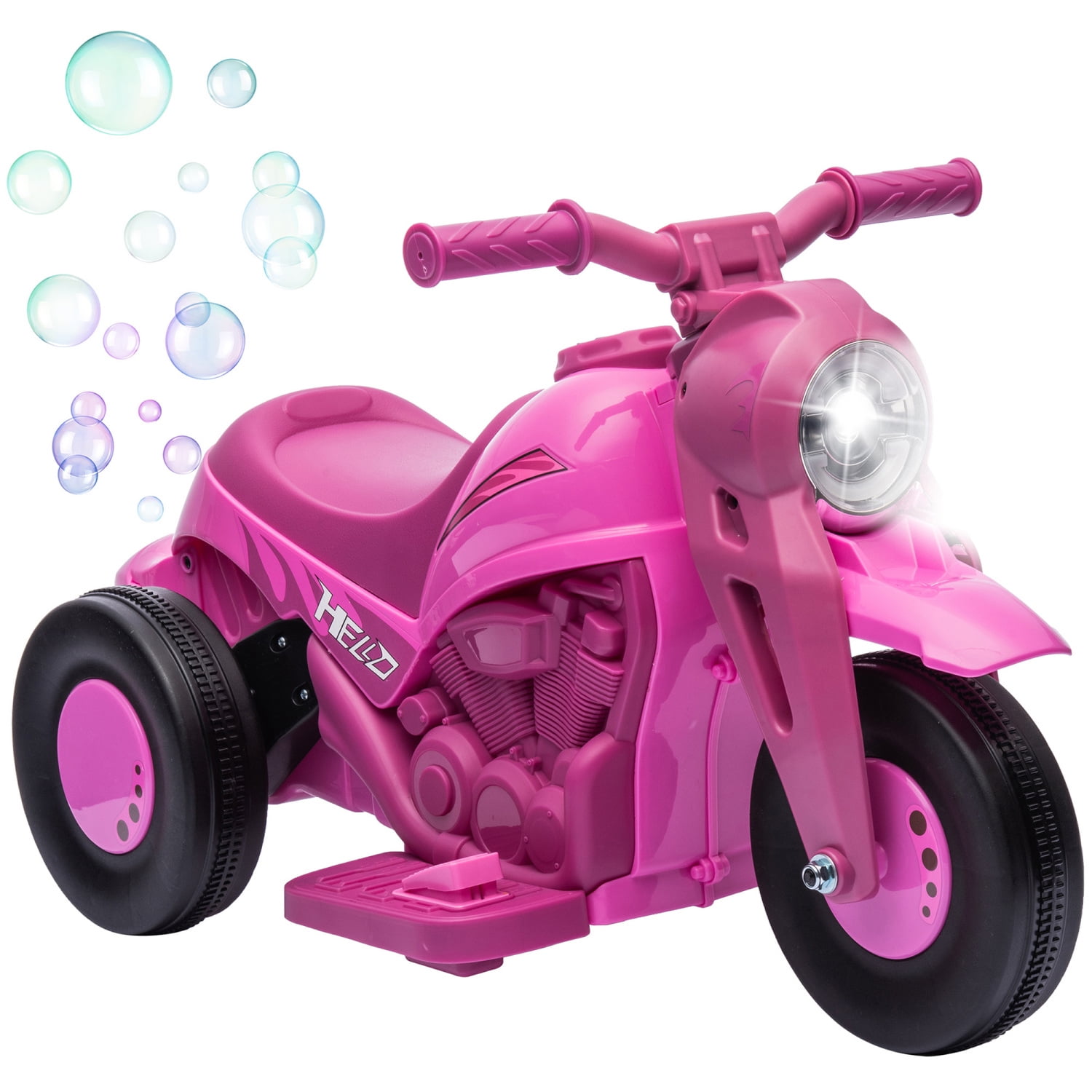 Qaba 6V Bubble Car 3-Wheel Electric Motorcycle LED Headlight Music Pink ...