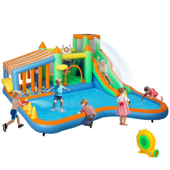 Qaba 8 in 1 Inflatable Bounce House Water Slide with 550W High Power ...