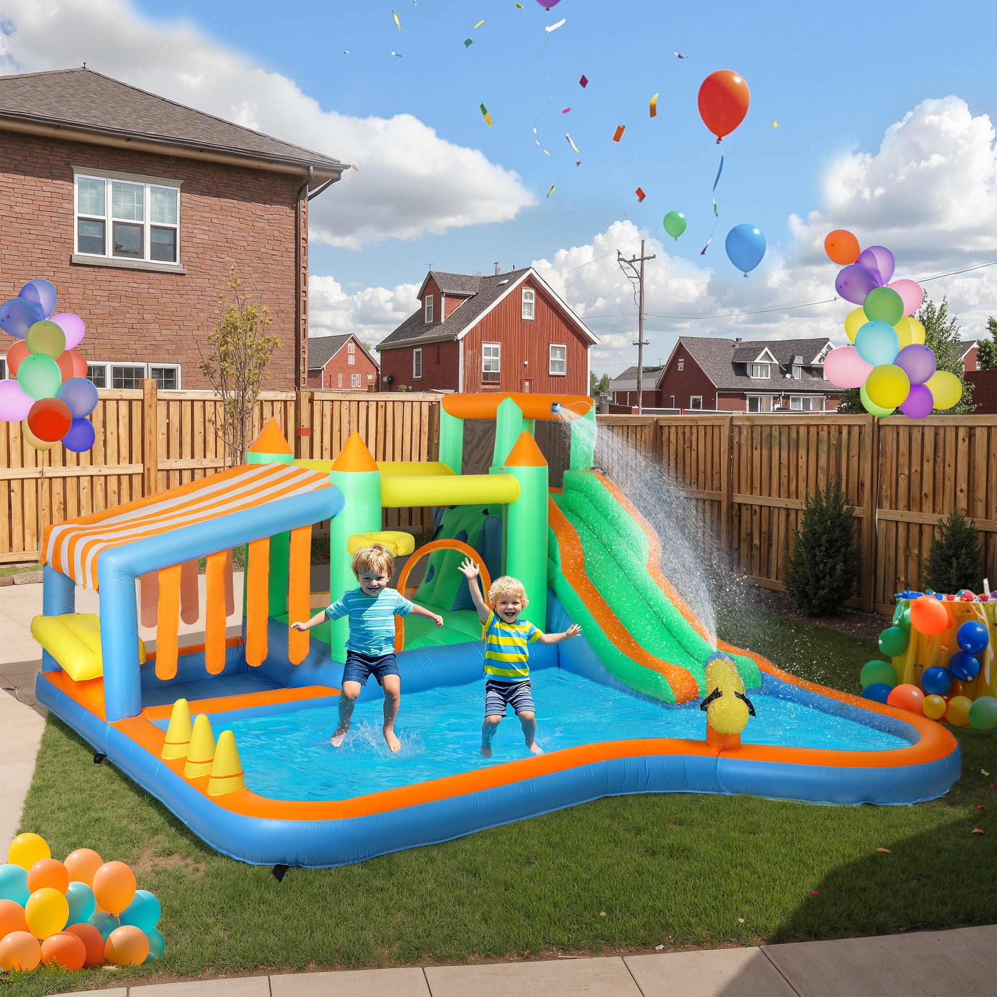 Qaba 8 in 1 Inflatable Bounce House with Water Slide, Splash Pool, 550W ...
