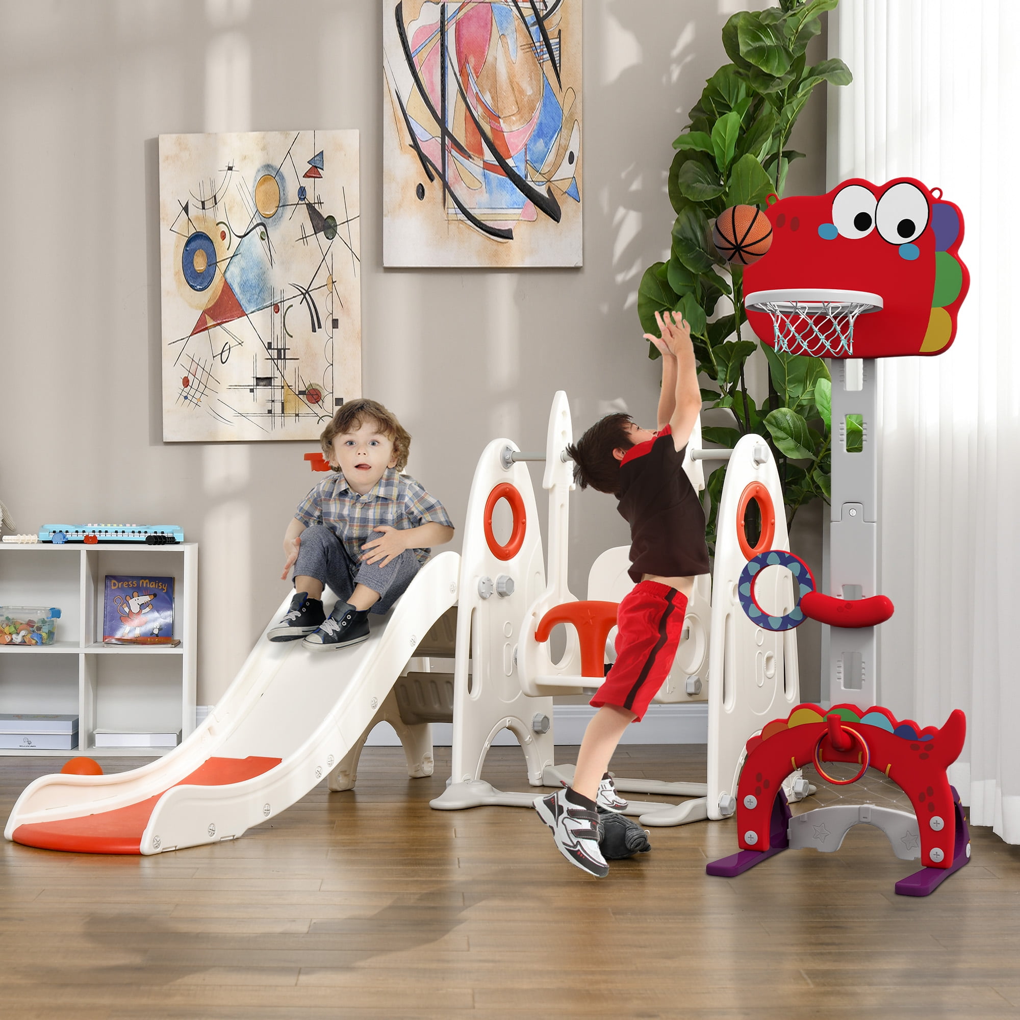 Qaba 8-in-1 Toddler Slide and Swing Set with Adjustable Height ...