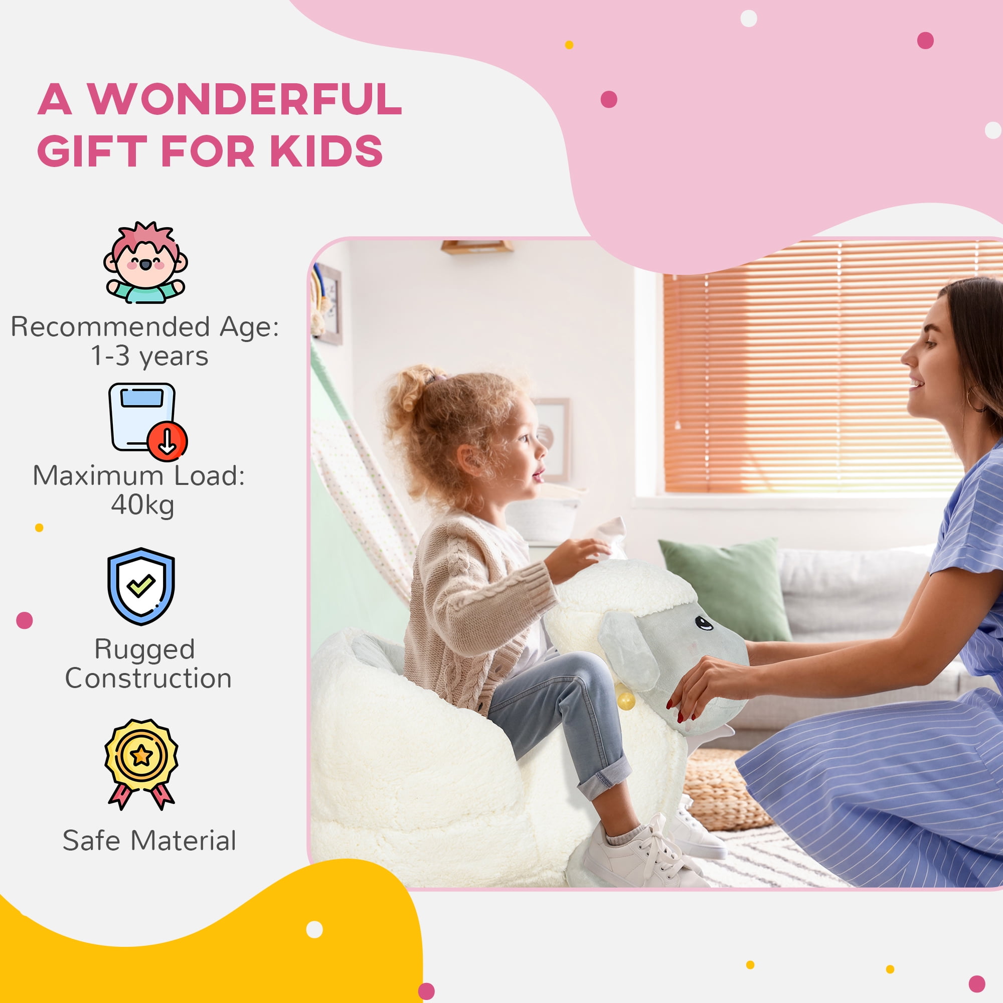 Qaba Baby Rocking Horse Sheep,Plush Lamb Rocker,Rocking Animal with ...