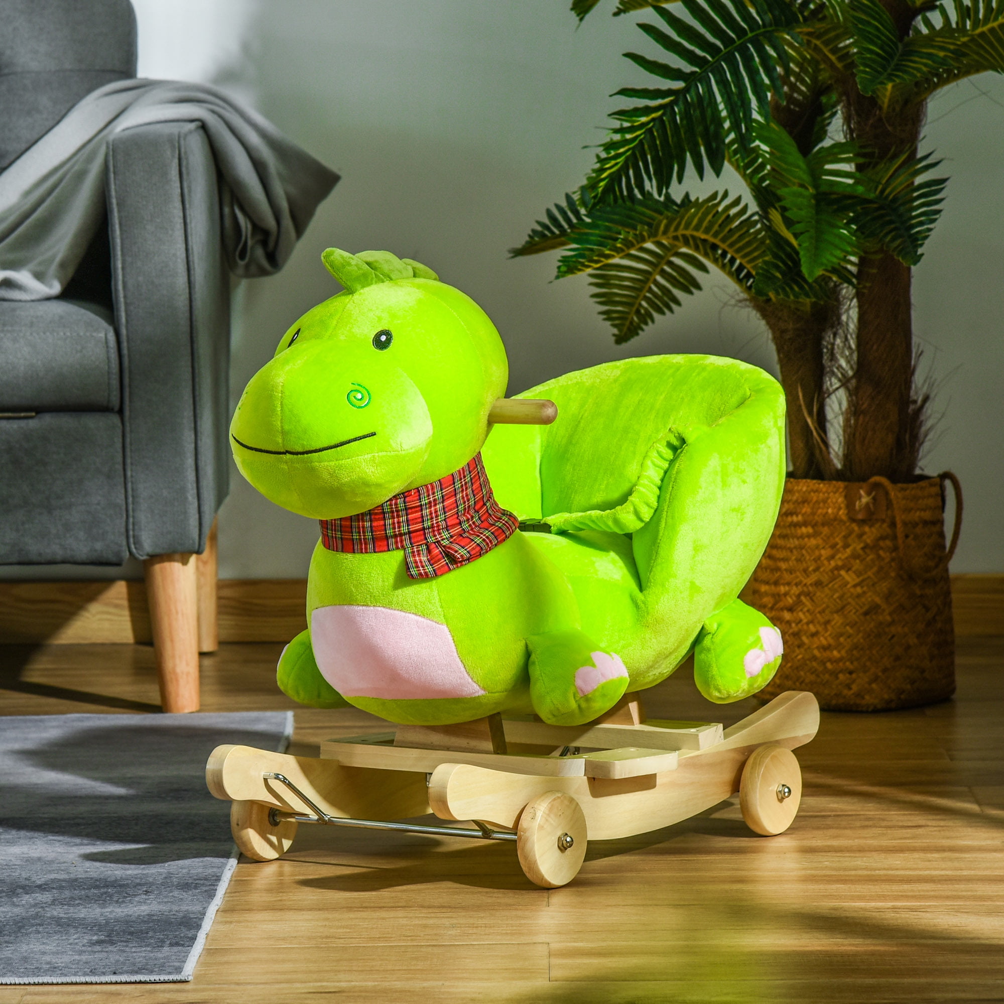 Qaba Dino Walker Animal Push Toddler 2-in-1 Plush Ride-On Rocking ...
