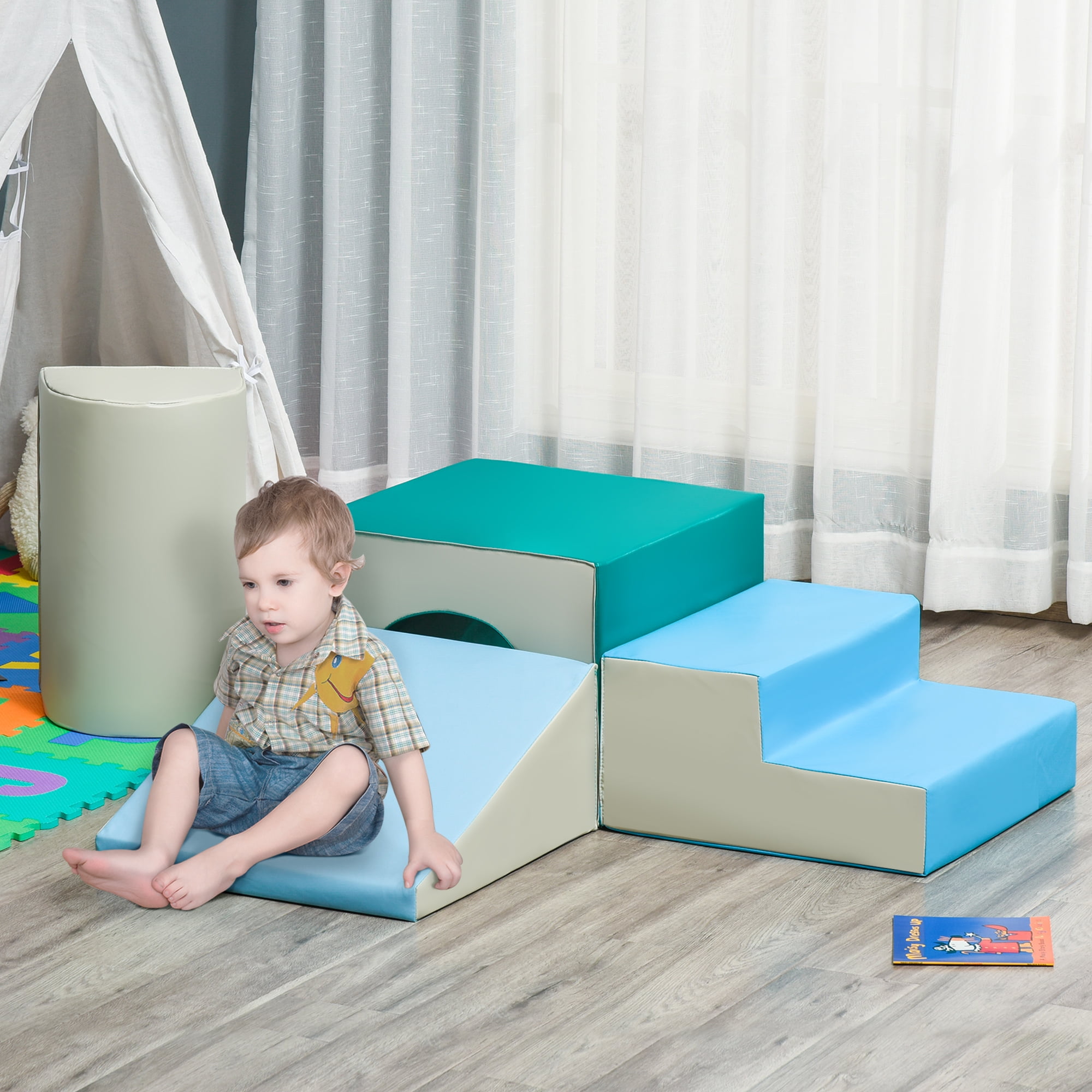 Qaba Foam Play Set for Toddlers and Children, 4 Piece Indoor Baby ...