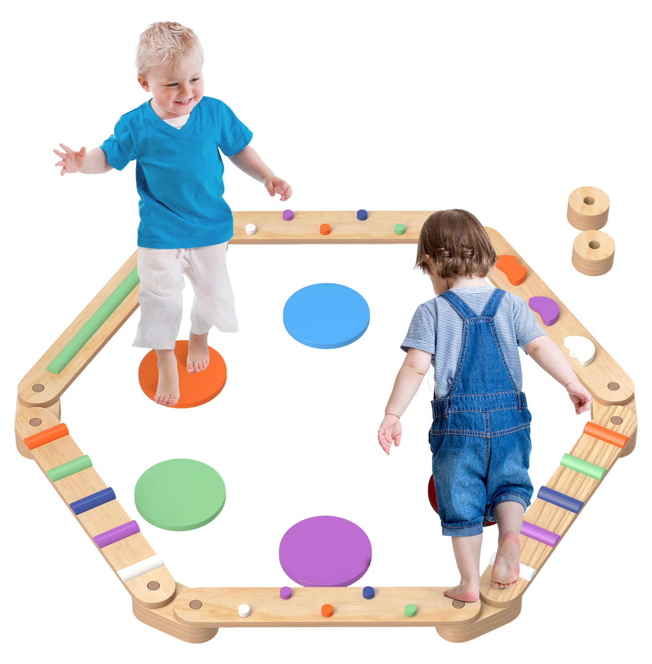 Qaba Kids Balance Beam - Wooden Balance Board with Stepping Stones ...