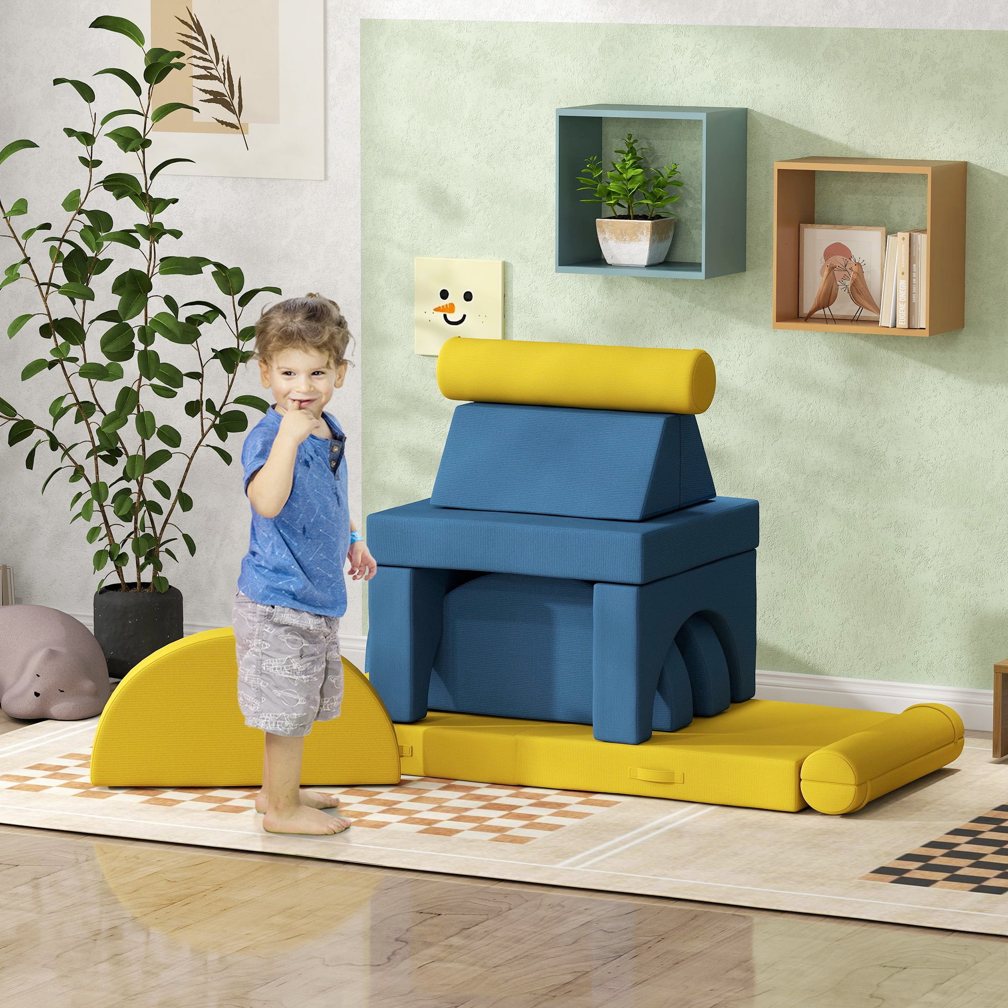 Qaba Kids Foam Climbing Blocks, 14 Pieces Climbing Toys for Toddlers ...