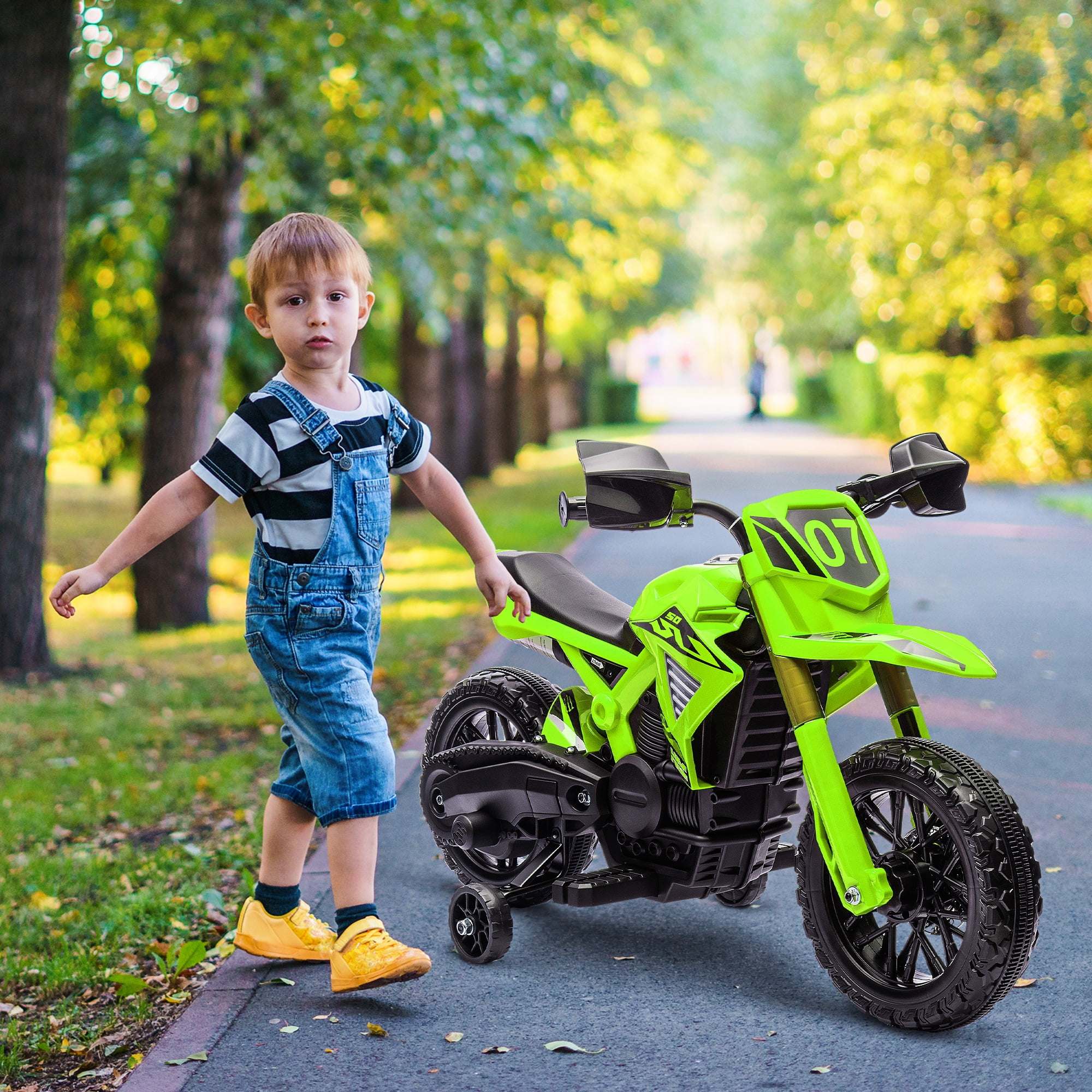 Qaba Kids Motorcycle, 6V Battery Powered Dirt Bike with Training Wheels ...