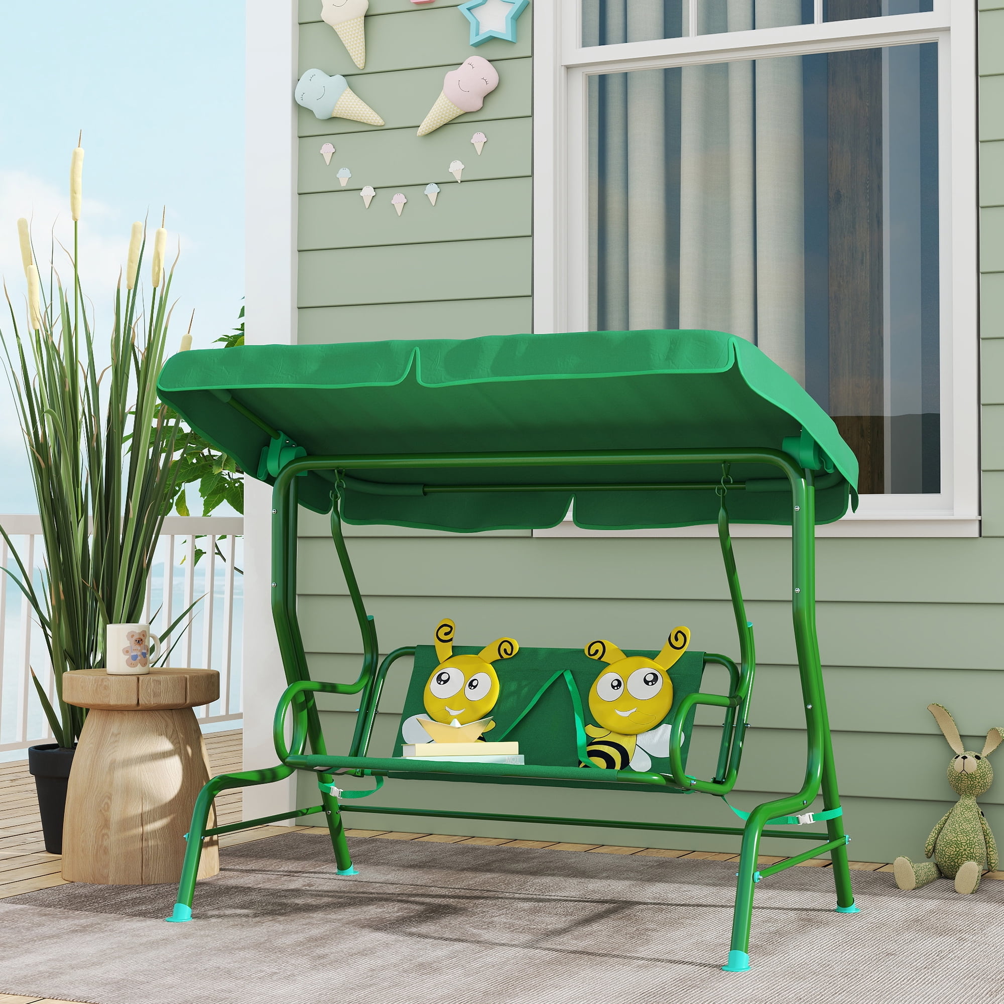 Qaba Kids Patio Swing, 2-Seater Outdoor Porch Swing Bench with ...