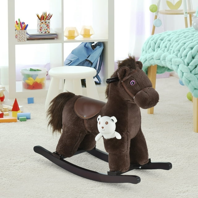 Qaba Kids Plush Ride-On Rocking Horse Toy, Toddler's Chair with Fun ...