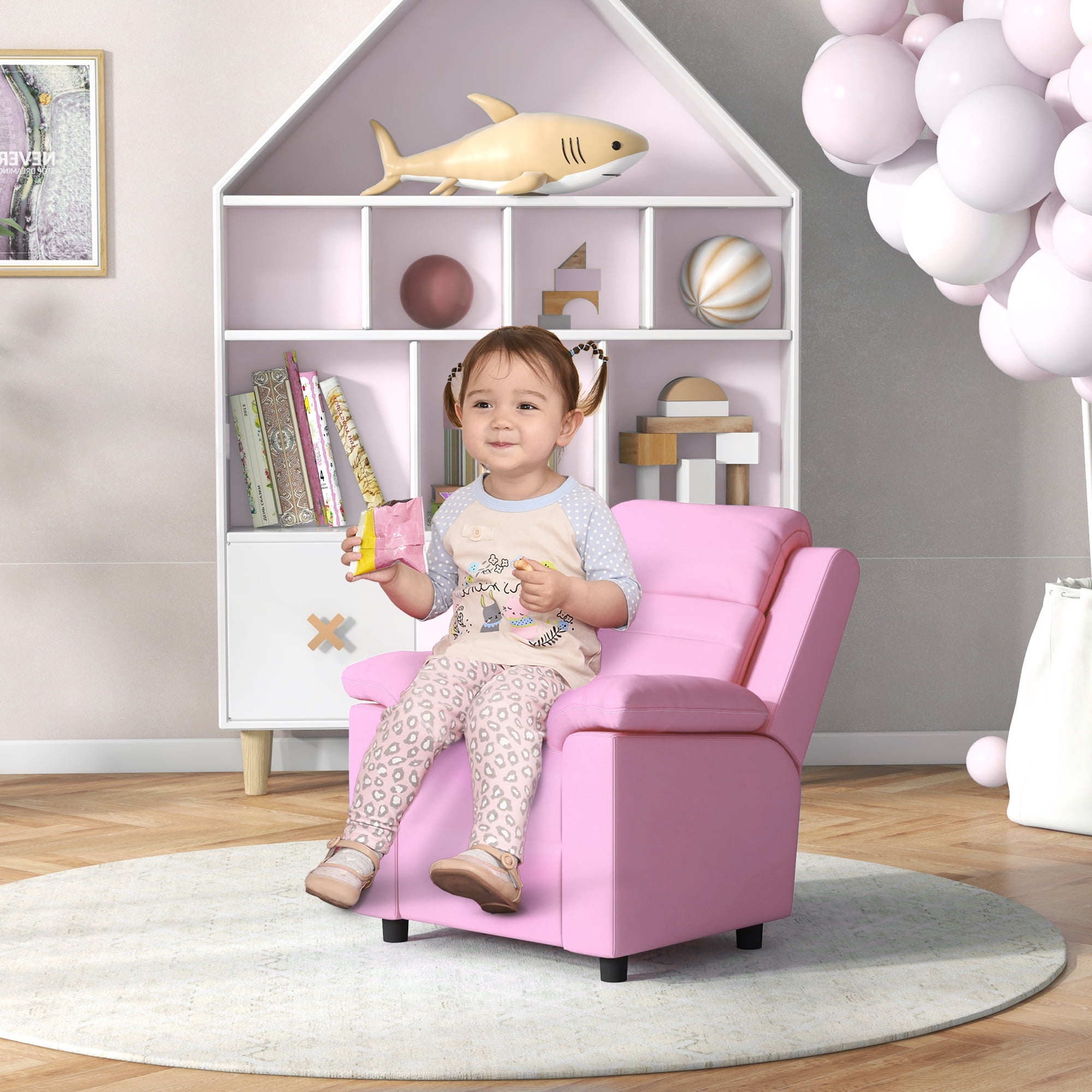 Qaba Kids Recliner Chair, Kids Leather Sofa Lounge Chair with Armrest ...