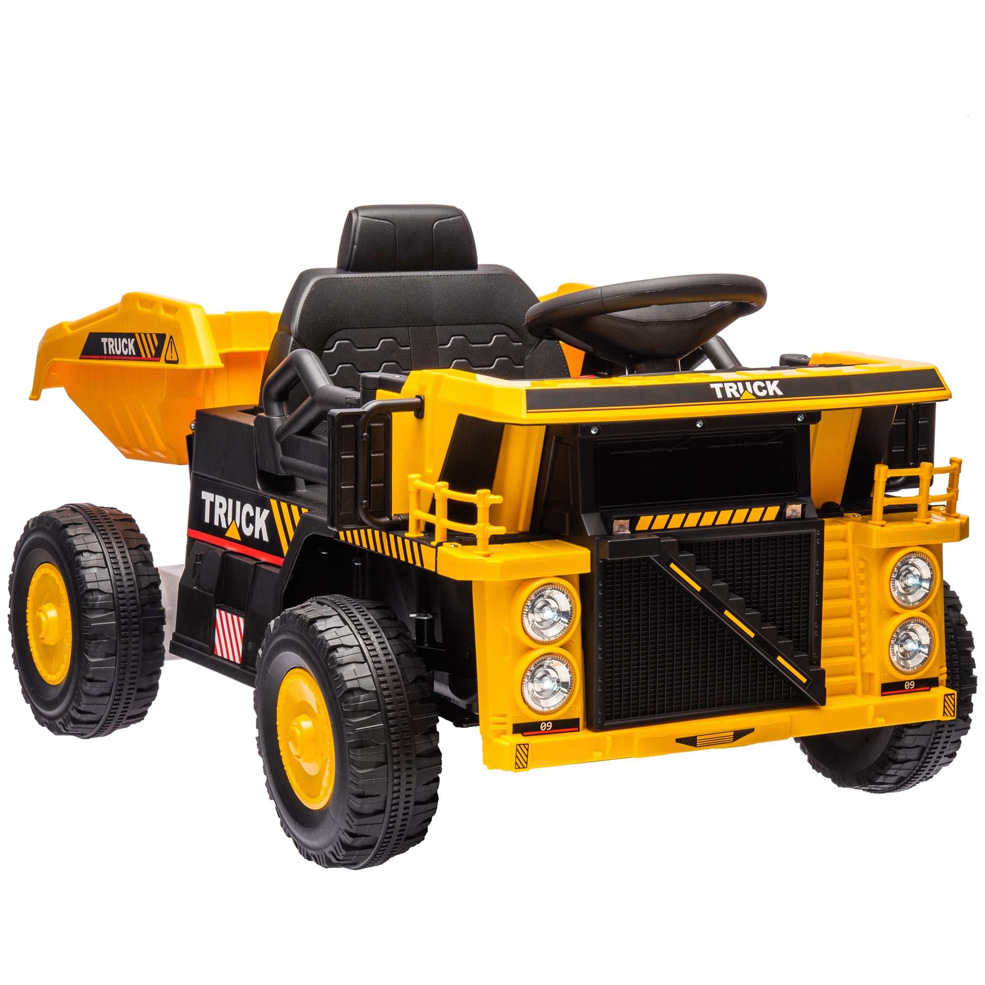 Qaba Kids Ride on Dump Truck, 12V Ride on Car with Electric Dump Bed ...