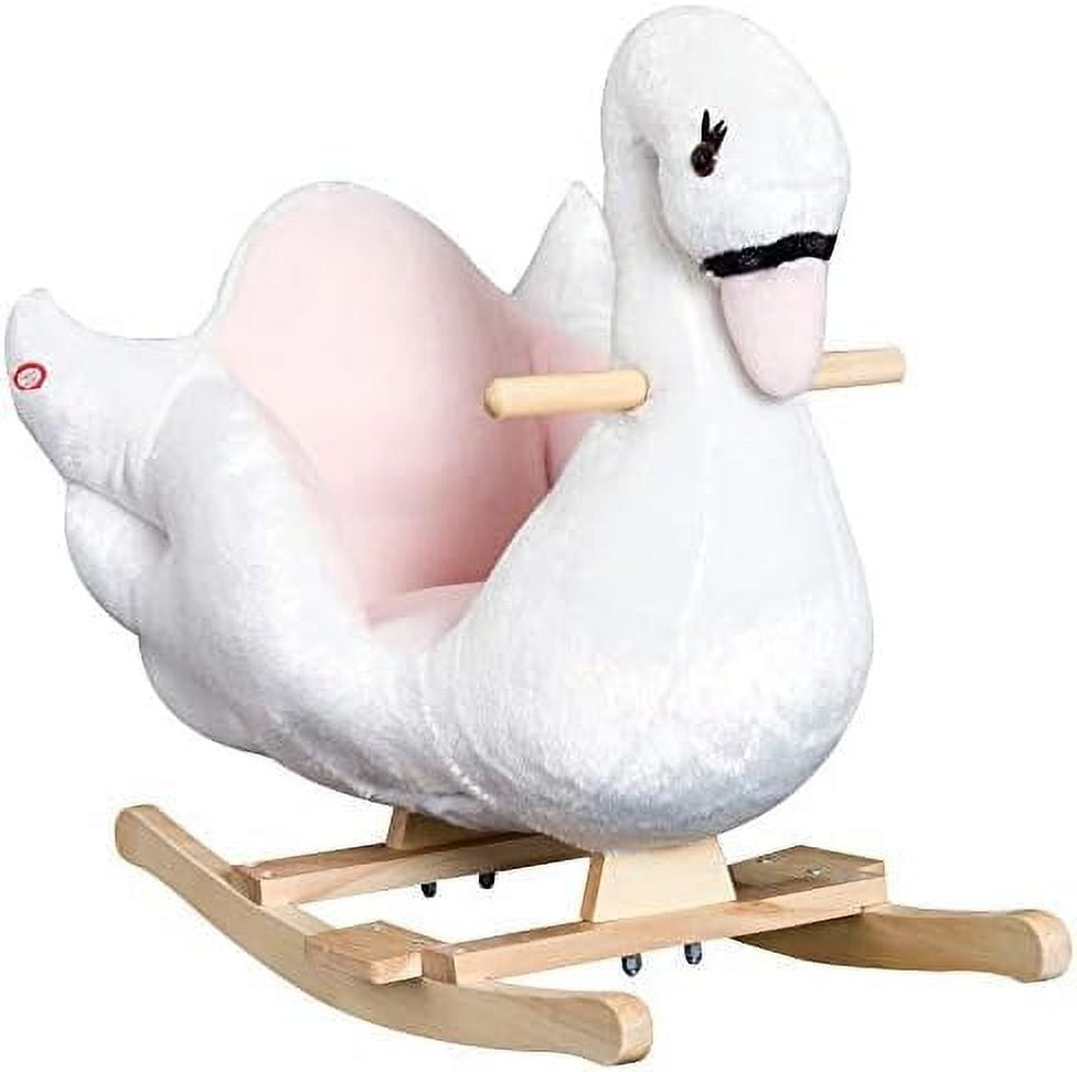 Qaba Kids Ride On Rocking Horse Plush Swan Style Toy with Music for ...