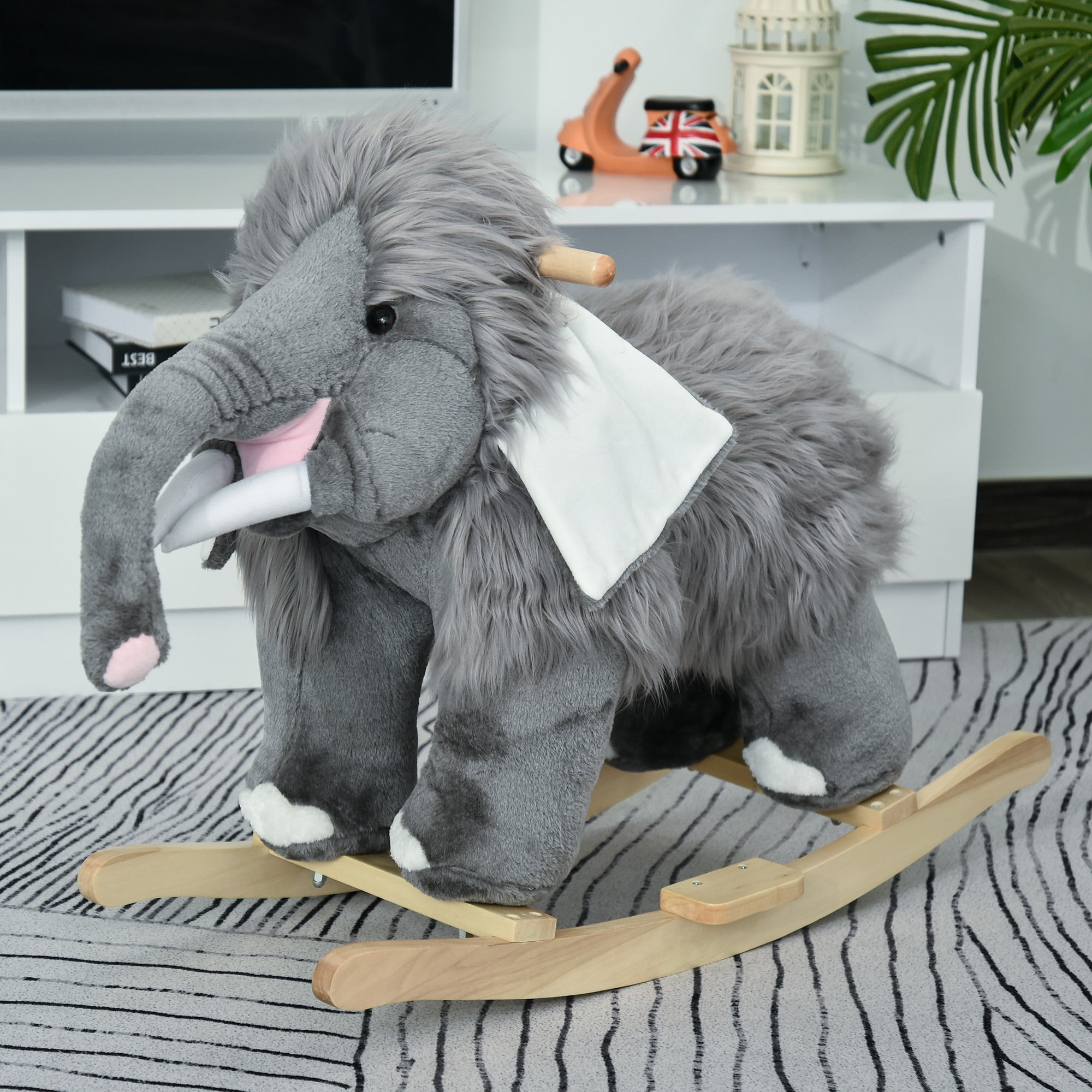Qaba Kids Ride-On Rocking Horse Toy Mammoth Style Rocker with Fun Music ...