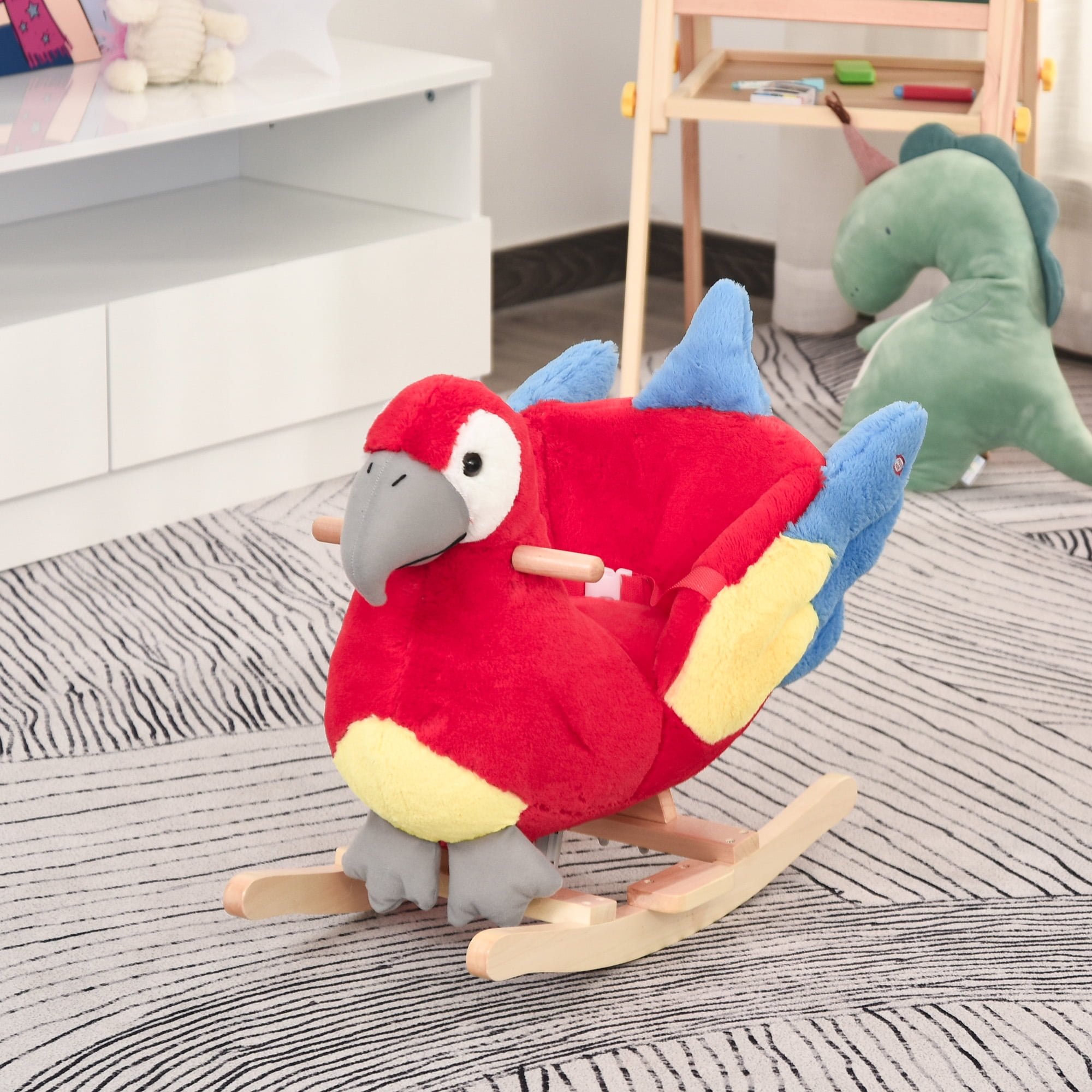 Qaba Plush Parrot Rocking Horse with Music for 18-36 Months Toddlers ...