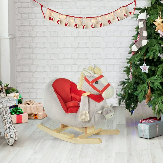 Qaba Kids Ride-On Rocking Horse Toy with Seat Belt for Toddlers 18-36 ...