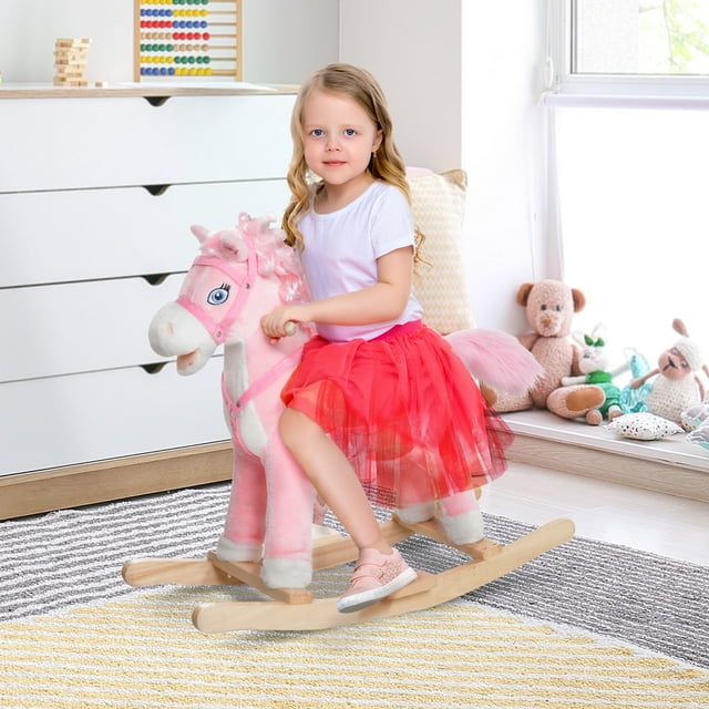 Qaba Kids Rideable Pony Rider: Plush Rocking Horse Toy with Realistic ...