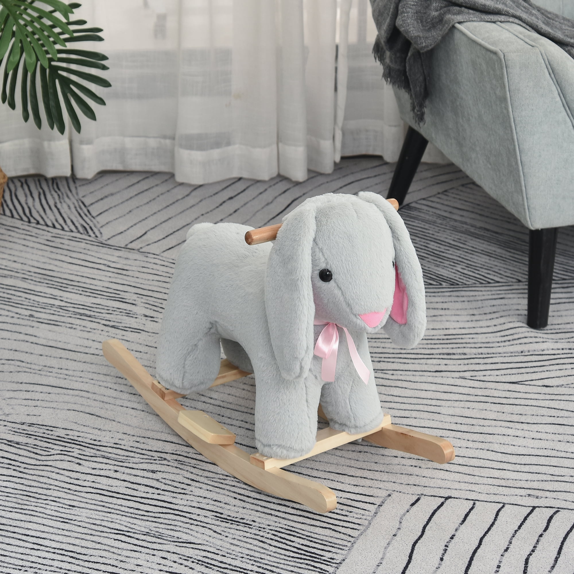 Qaba Kids Riding Rocking Toy Rabbit Style w/ Soft Plush Fabric ...