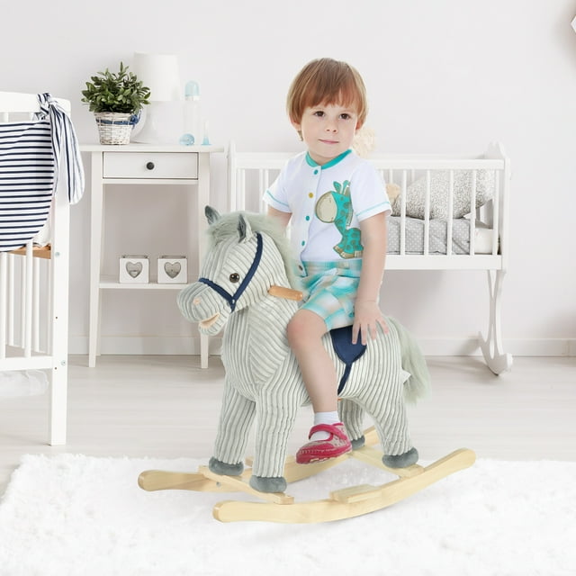 Qaba Kids Plush Ride Rocking Horse, Safety Toy for Infants, Toddlers 36 ...
