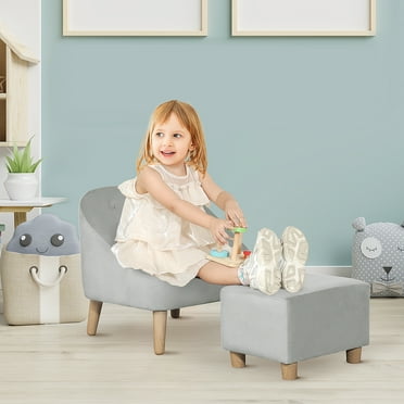 Qaba 2-Seat Kids Couch: Play Furniture for Little Child, Linen Fabric ...