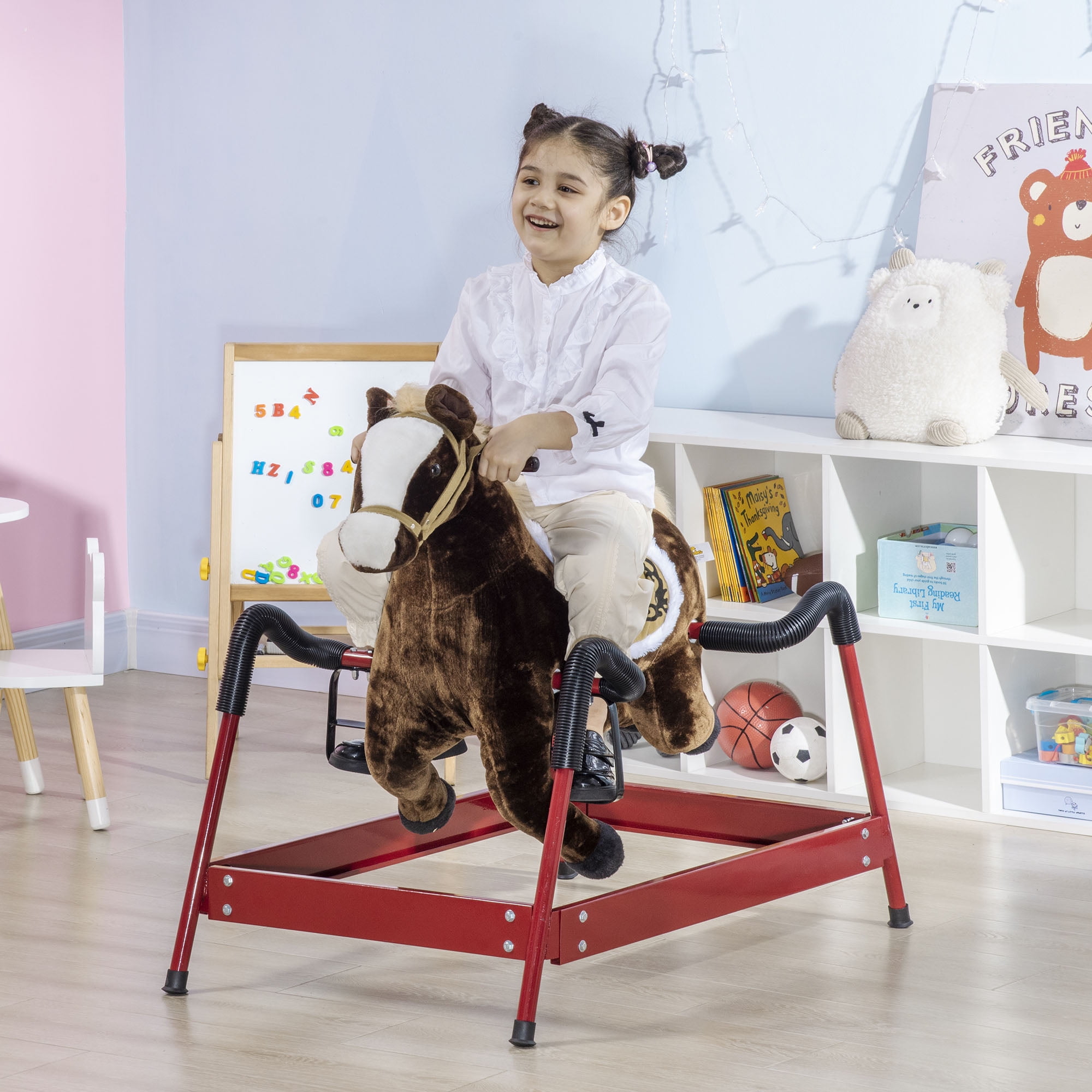 Qaba Kids Spring Rocking Horse for Kids, Dark Brown Horse - Walmart.com