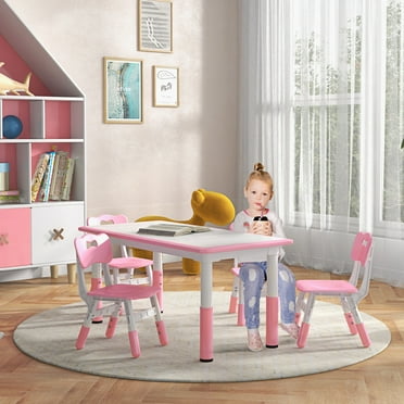 Infans Kids Height Adjustable Table and 4 Chairs Set with Graffiti ...