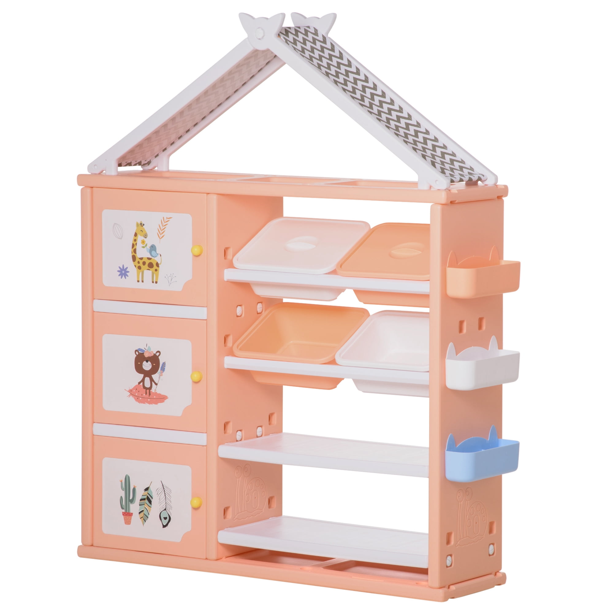 Qaba Kids Toy Clothes Storage Organizer w/ Bins, Cubby Rack, Orange ...