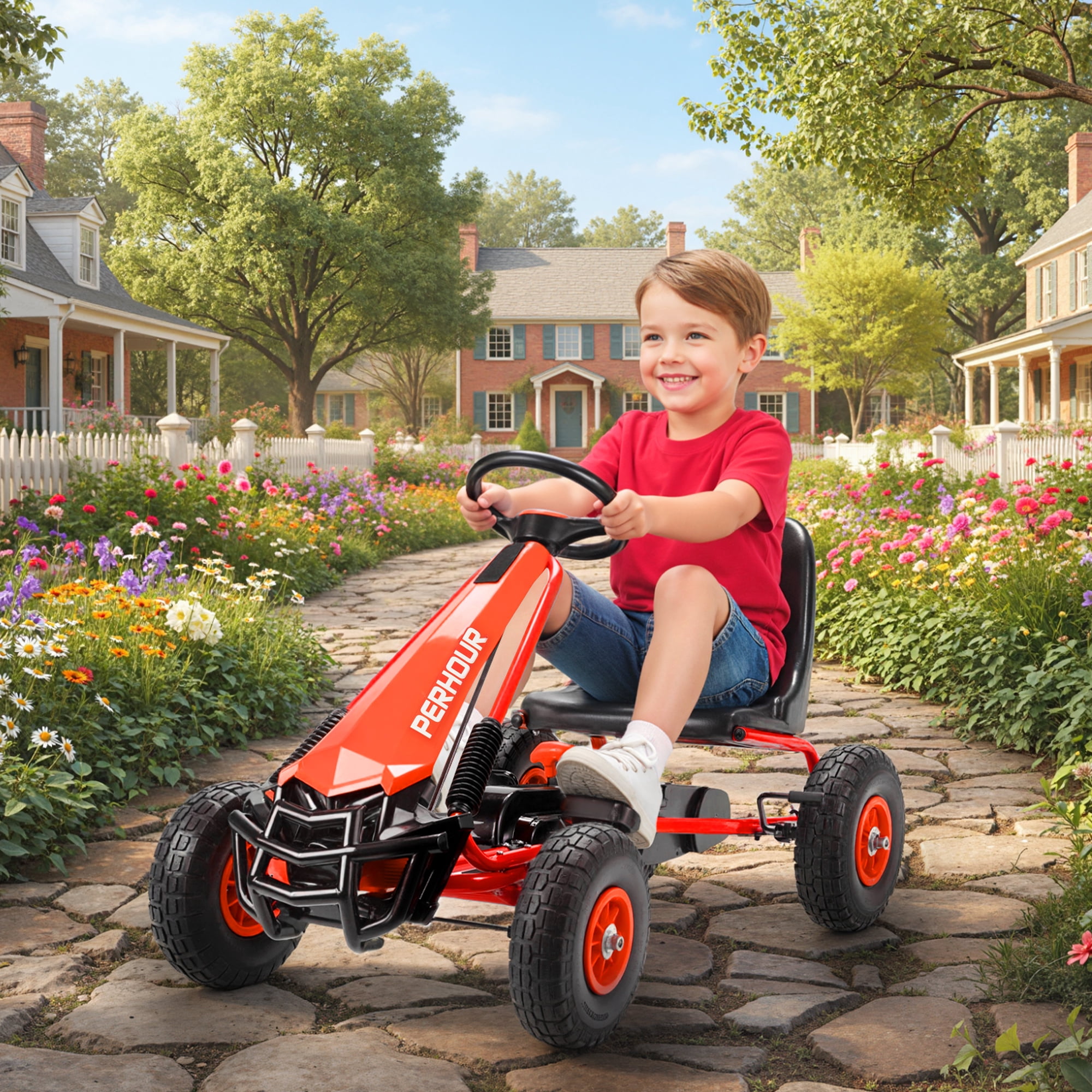 Qaba Pedal Go Kart for Kids, Go Cart with Adjustable Seat, EVA Wheels ...