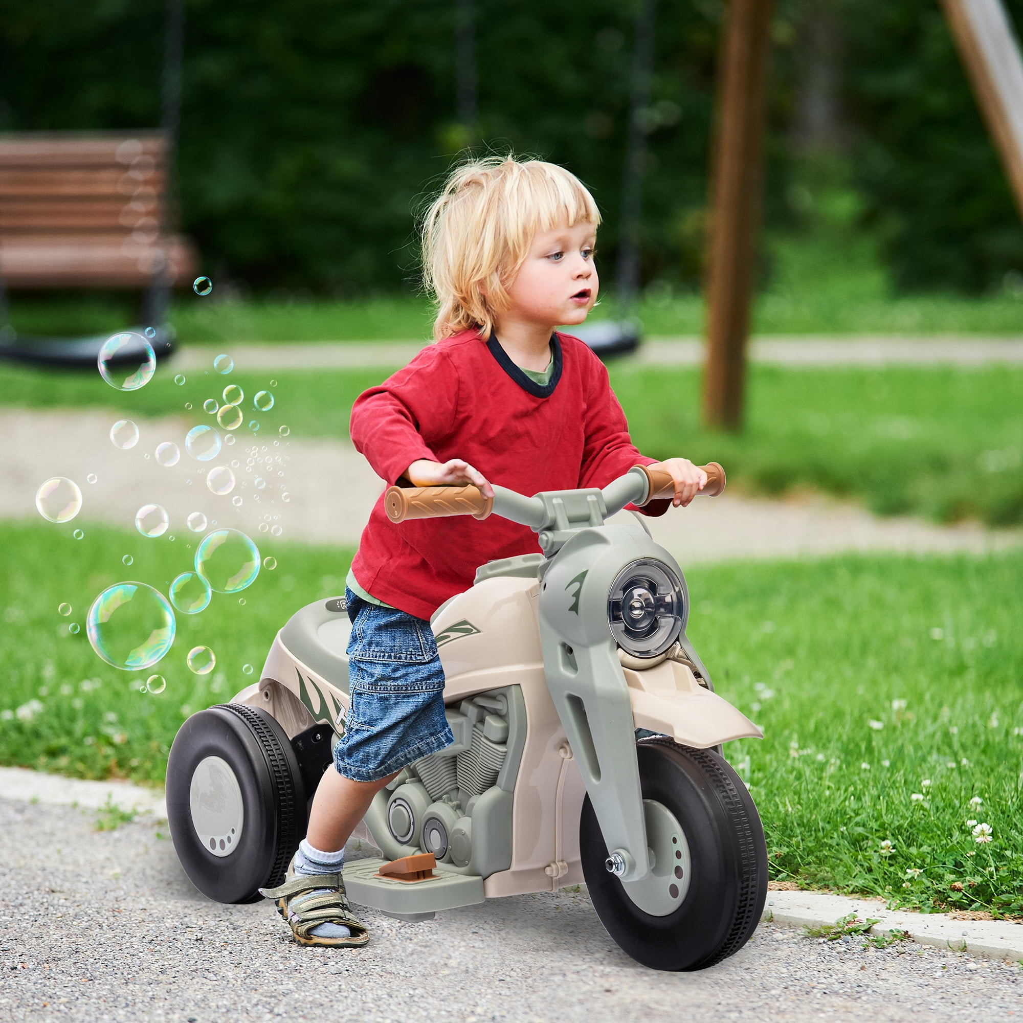 Qaba Ride on Motorcycle, 6V Ride on Bubble Car, 3 Wheeled 2 MPH Electric Motorcycle for Kids w ...