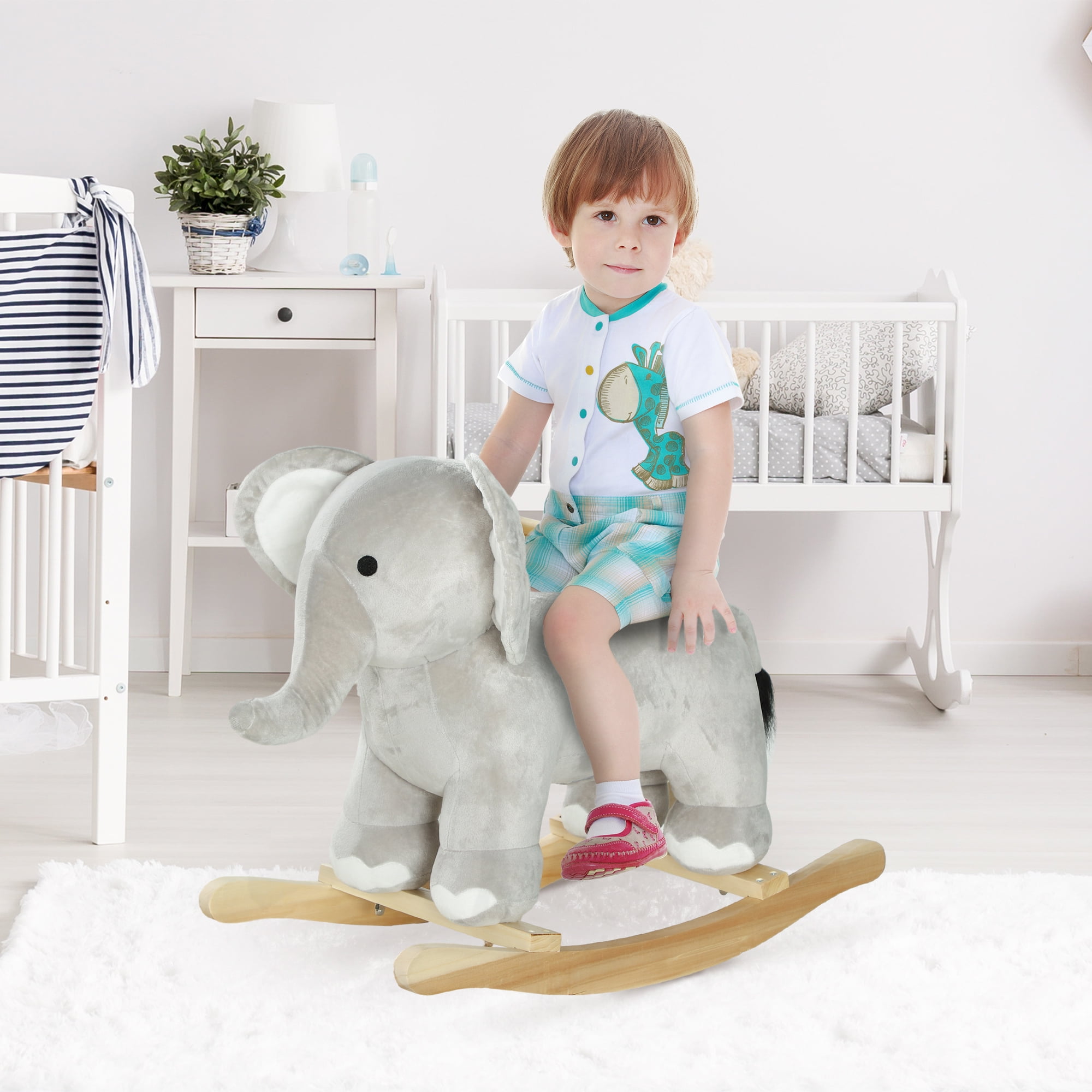 Qaba Rocking Horse, Kids Rocking Animal, Elephant Rocker with Realistic ...