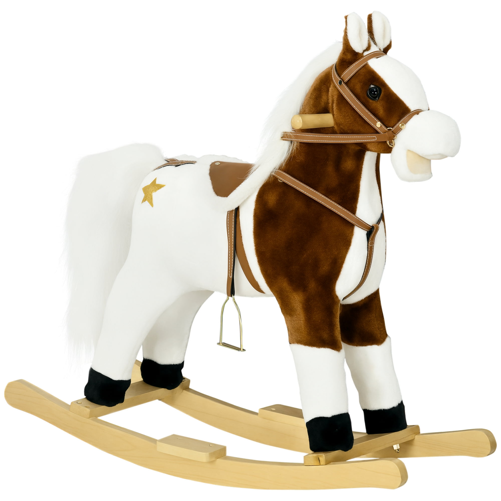 Qaba Rocking Horse with Sound Ride on Horse with Saddle Toddler Rocker ...