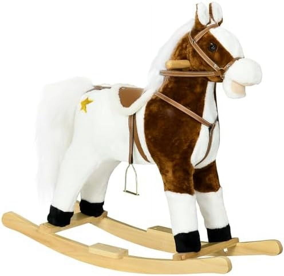 Qaba Rocking Horse with Sound, Ride on Horse with Saddle, Toddler ...