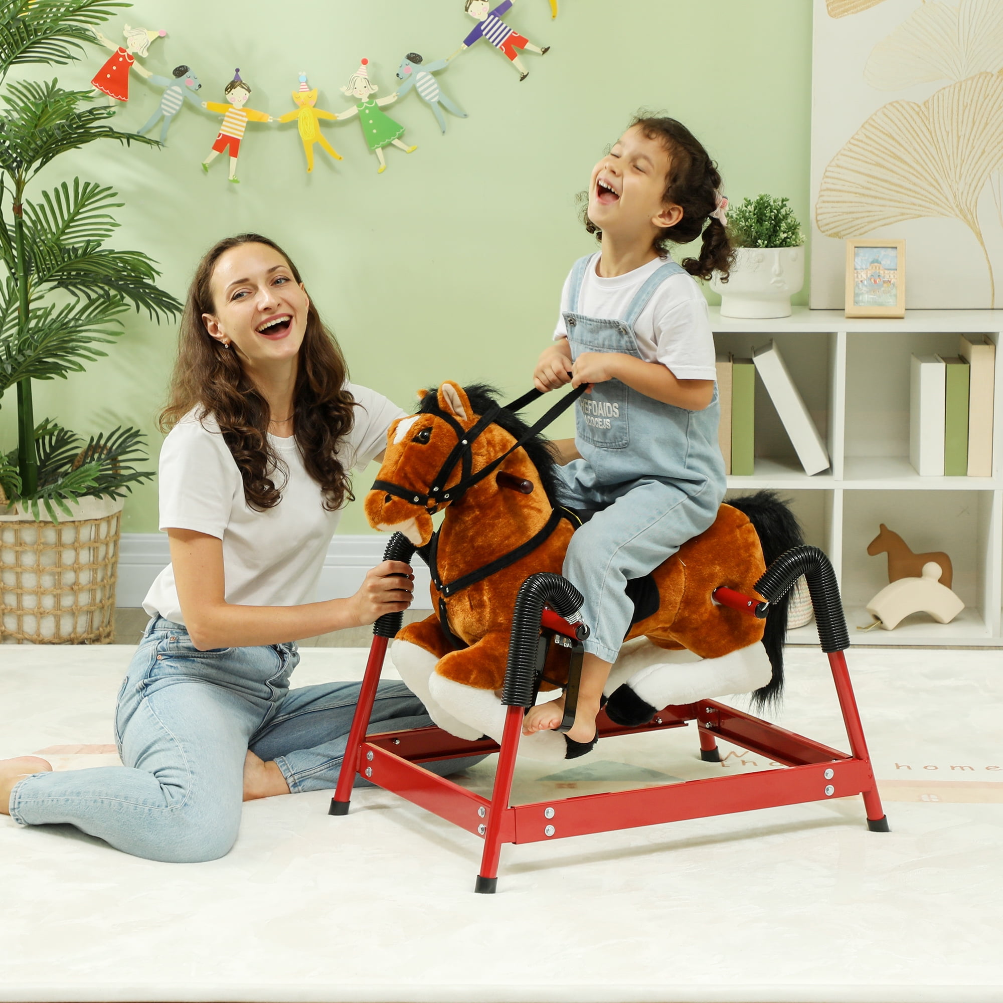 Qaba Spring Rocking Horse, Kids Ride on Horse, Plush Horse Ride-on with ...