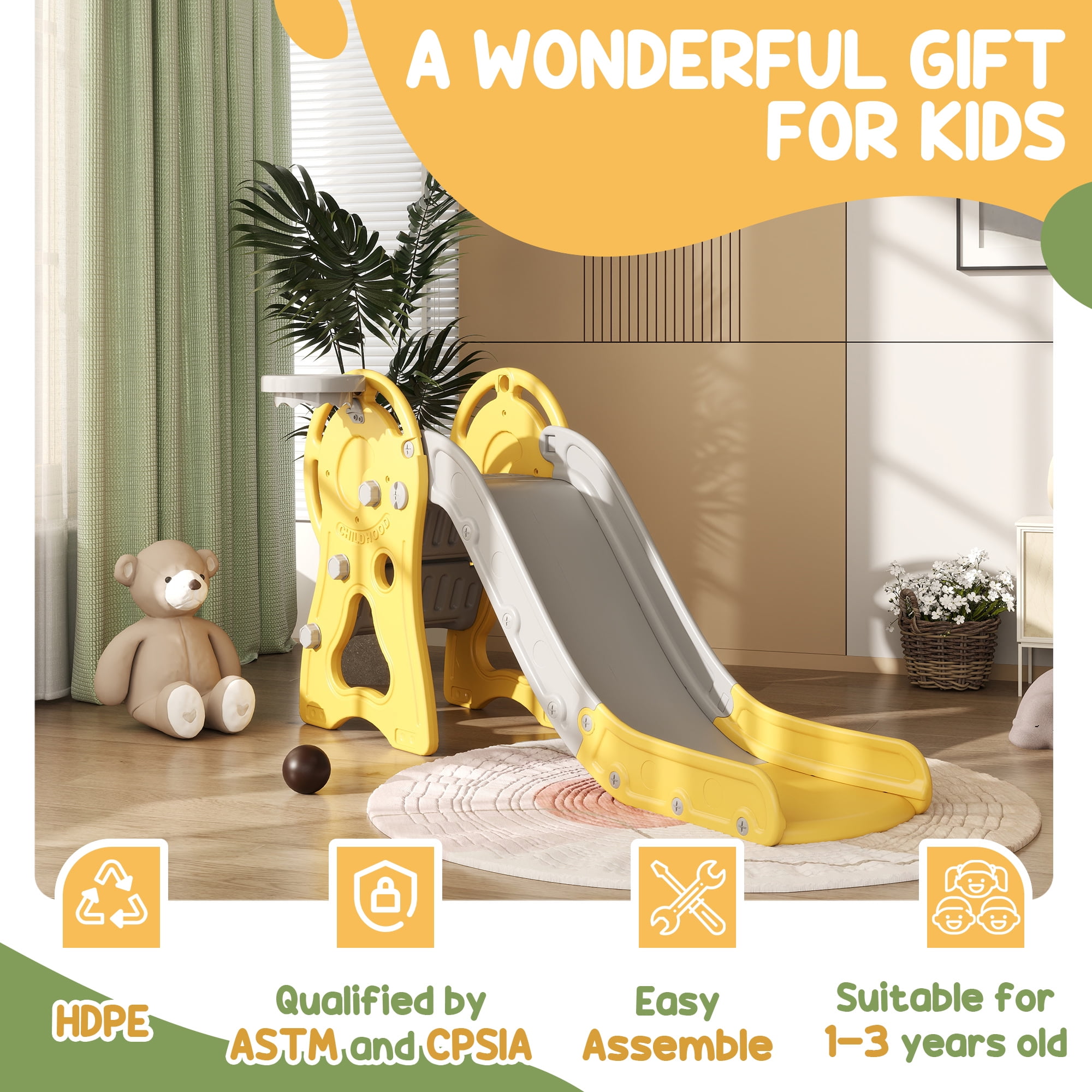 Qaba Toddler Slide,3 In 1 Slide for Kids Ages 1-3 Years,Indoor Slide ...