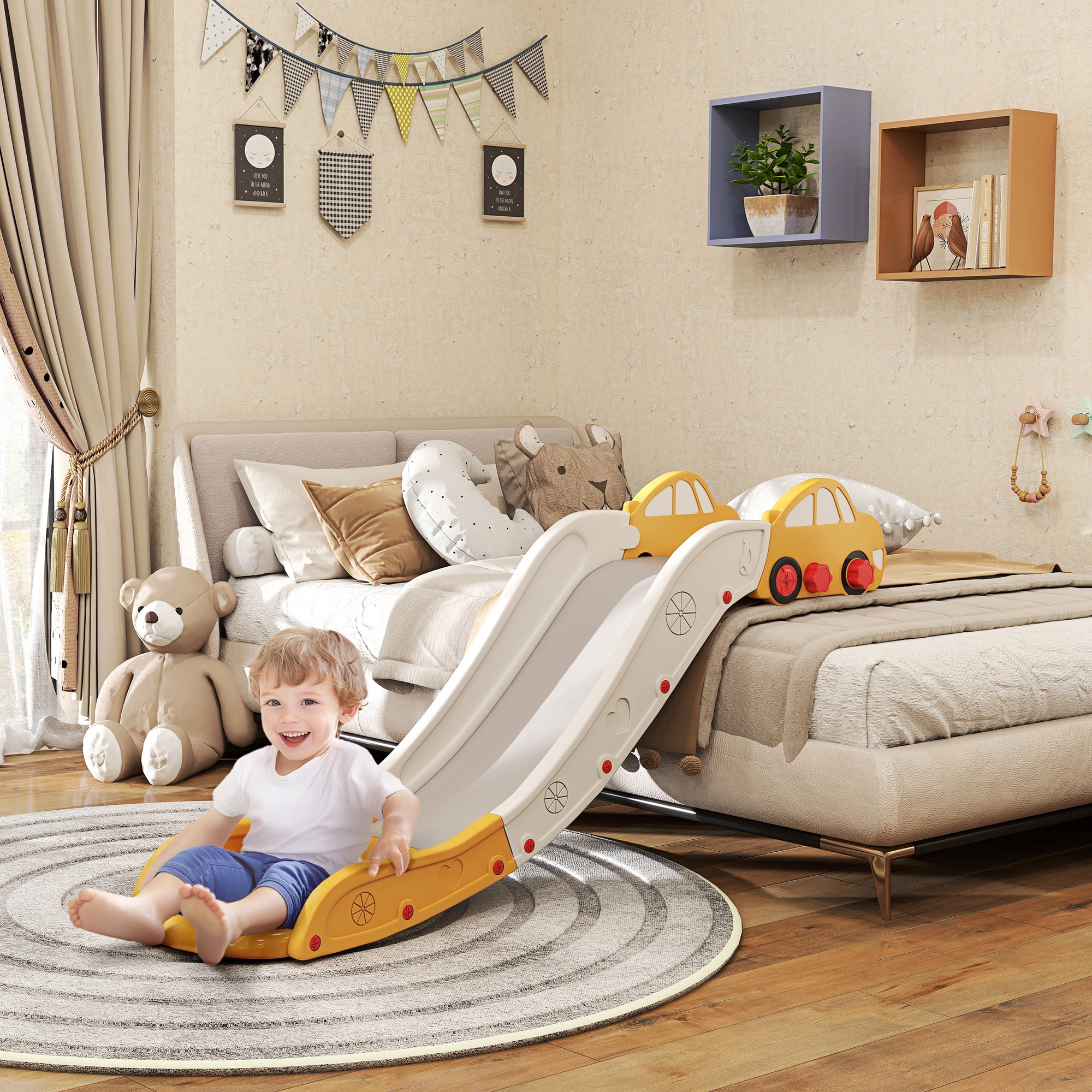 Qaba Toddler Slide, Couch Slide for Bed, Sofa, Extra Length Indoor ...