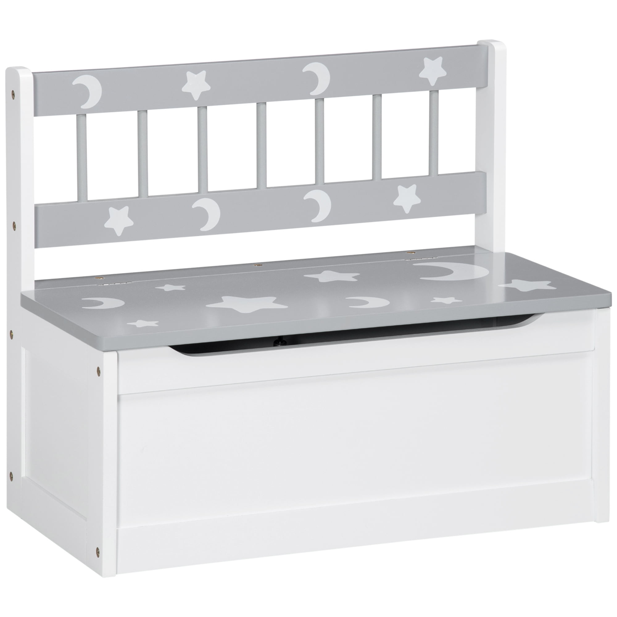 Qaba Toddler Toy Box Storage Bench with Large 27 Liter Interior, Kids ...