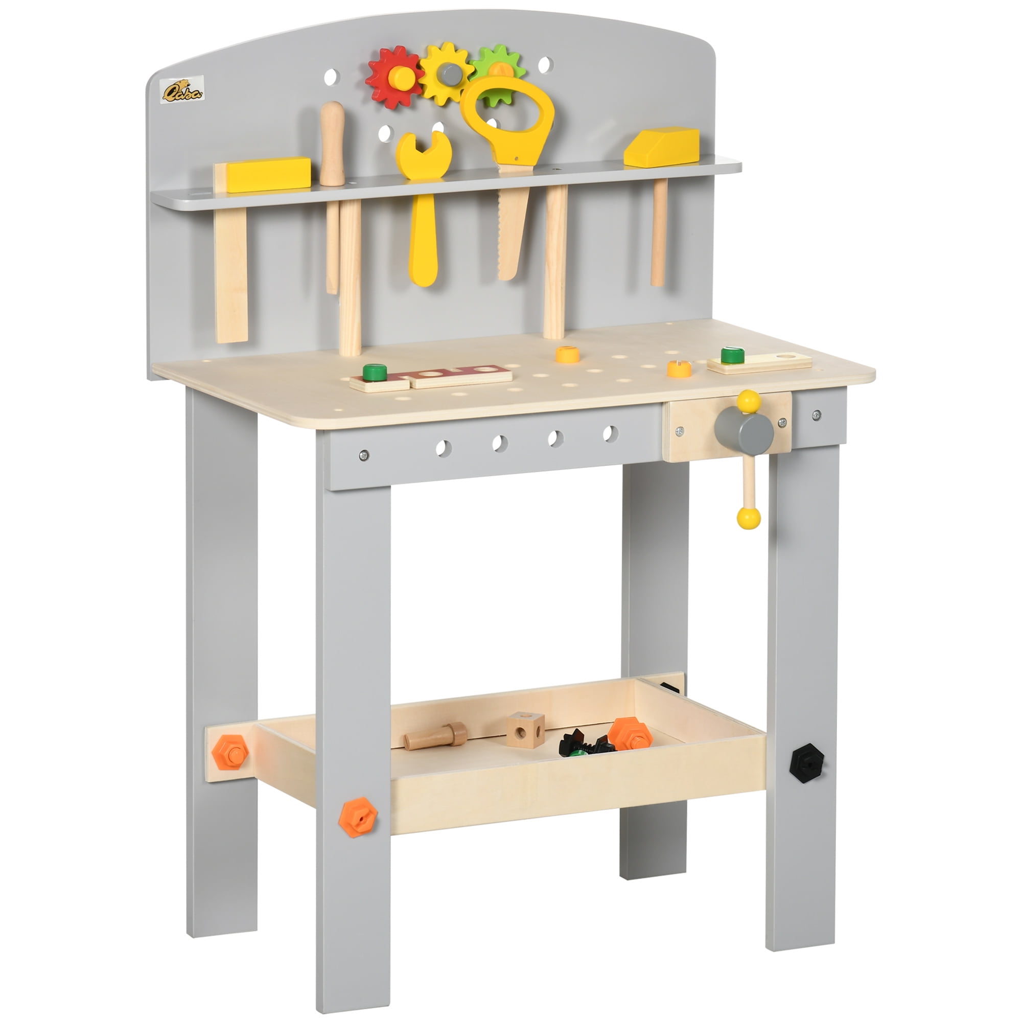 Qaba Wooden Kids Tool Bench with 31 Piece Kids Tool Kit, Workbench ...